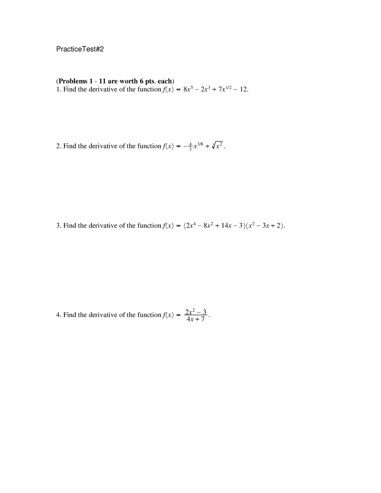 15 Practice Problems On Calculus Final Examination Math 1120 Docsity