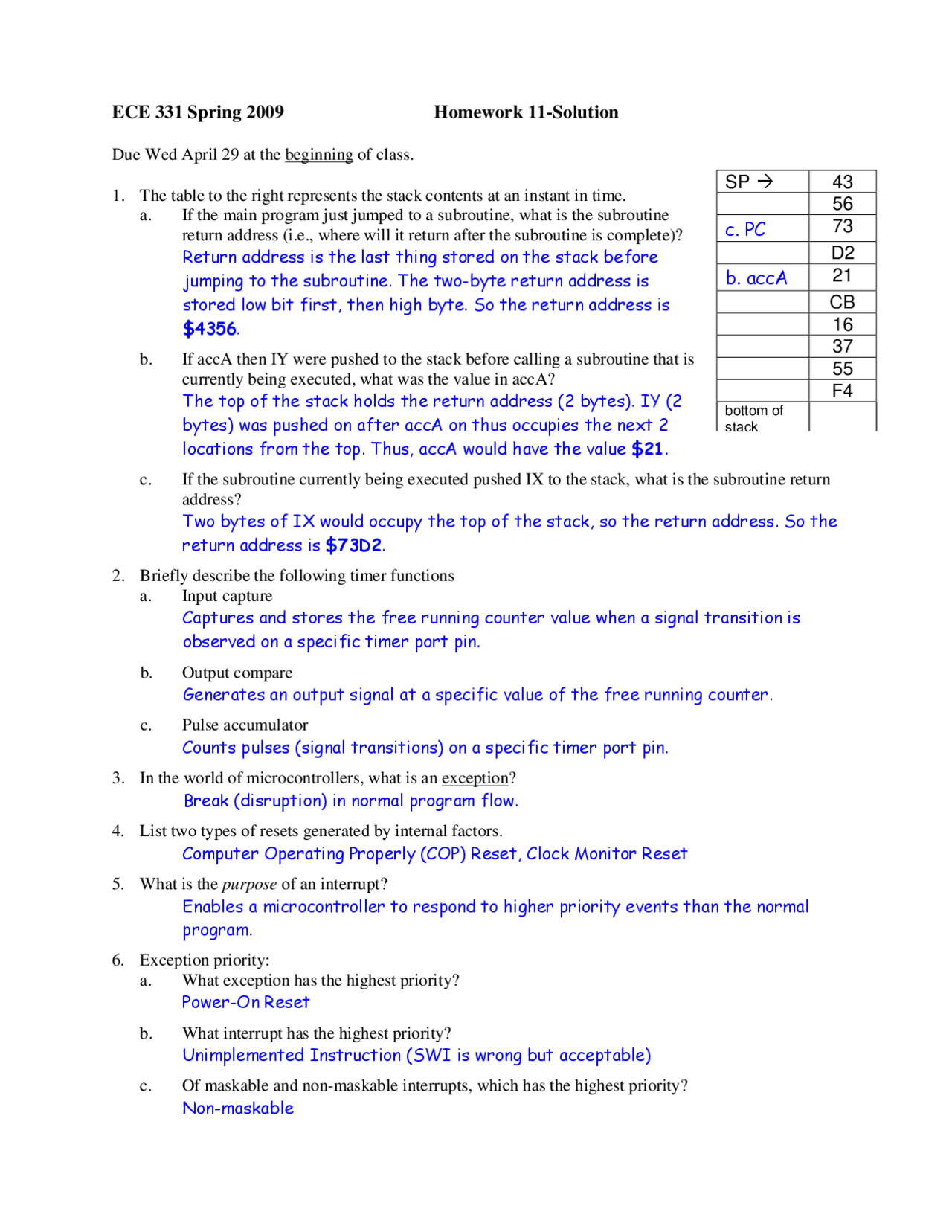 Homework 11 With Solutions Microprocessors And Digital System Ece