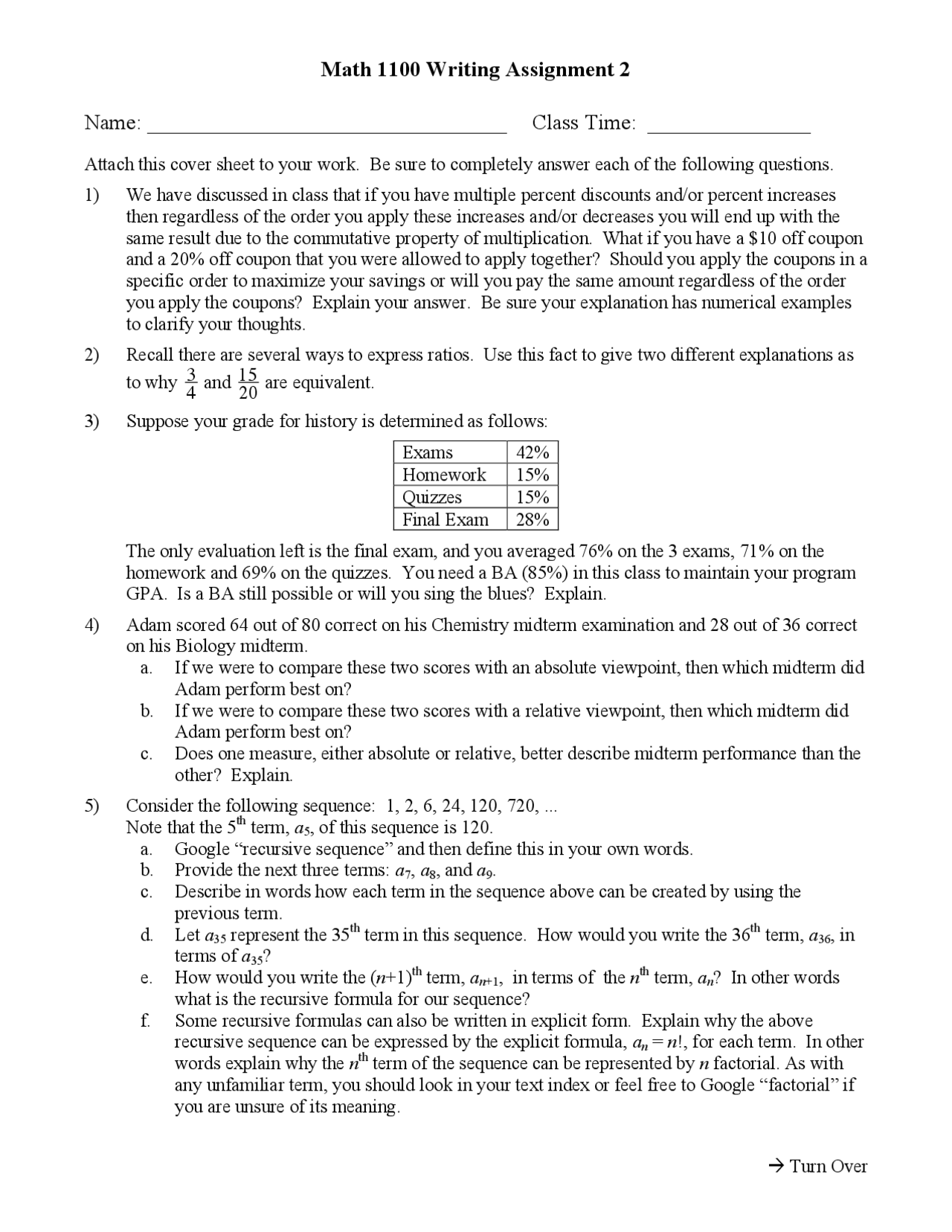 9 Problems On Algebra I Assignment 2 Math 1100 Docsity 