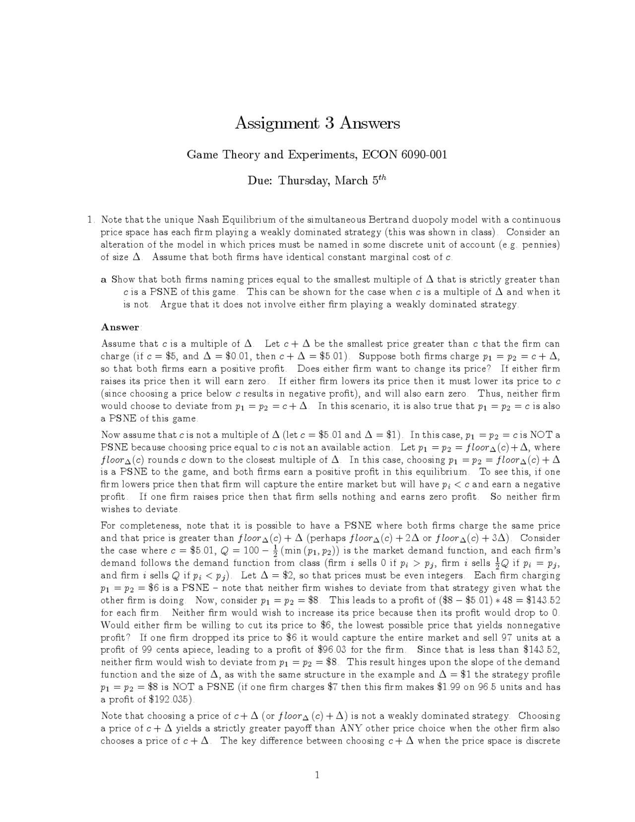 Assignment 3 With Solutions Topics In Economics Econ 6090 Docsity