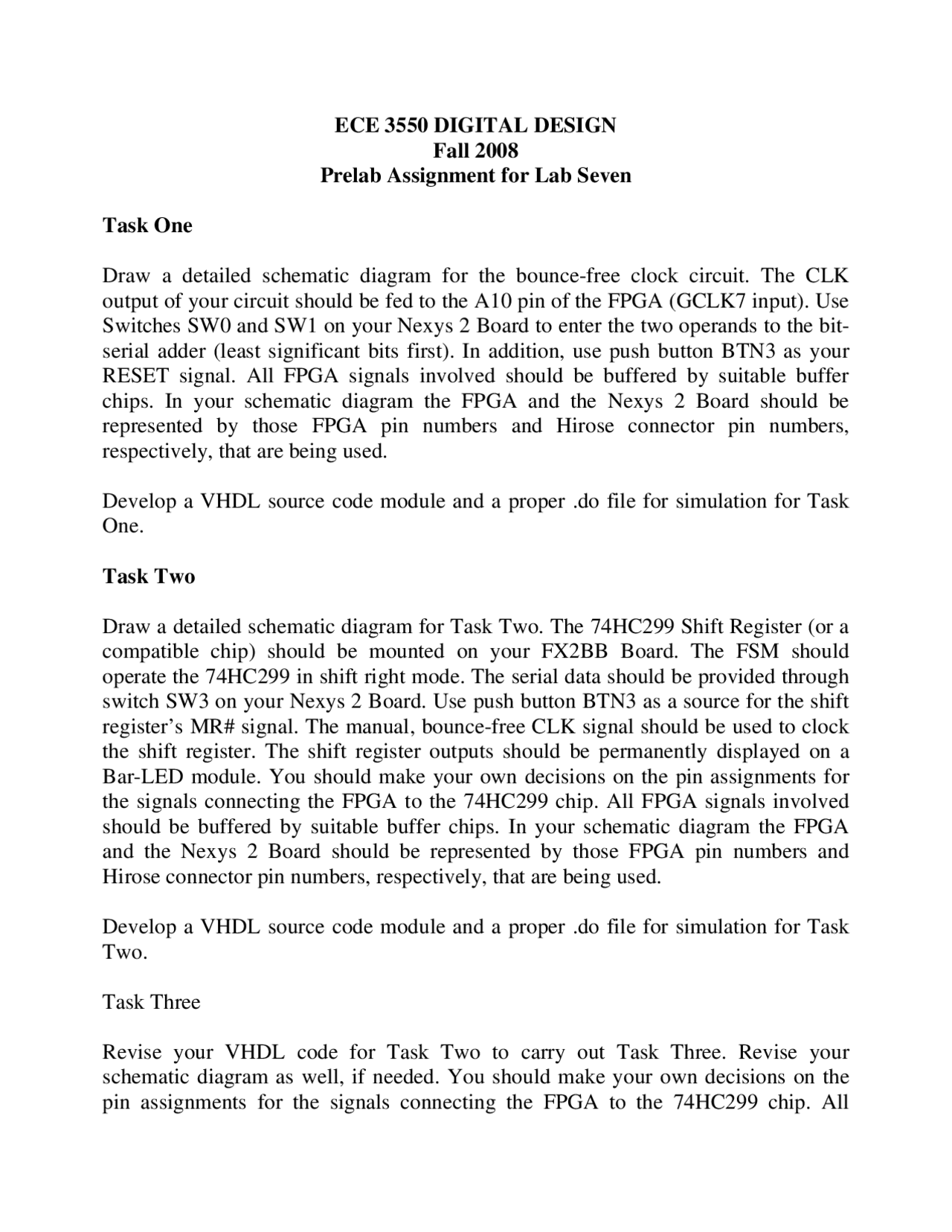 Prelab Assignment for ECE 3550 Digital Design - Fall 2008 - Prof. Janos L. Grantner | Lab ...