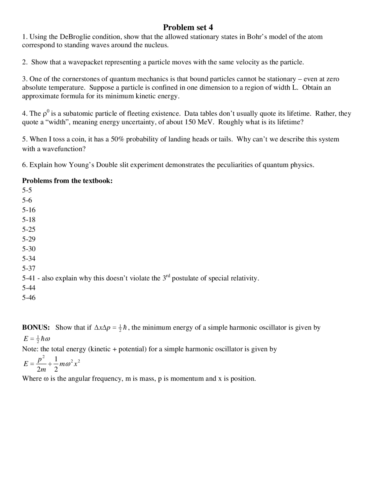 Problem Set 4 Introduction To Modern Physics Phys 3141 Docsity