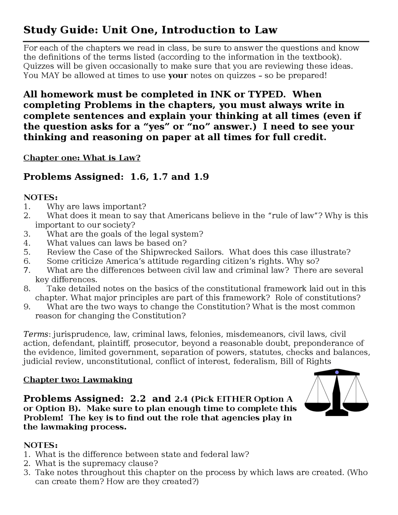 Introduction to Law - Study Guide | ES 3950 - Docsity