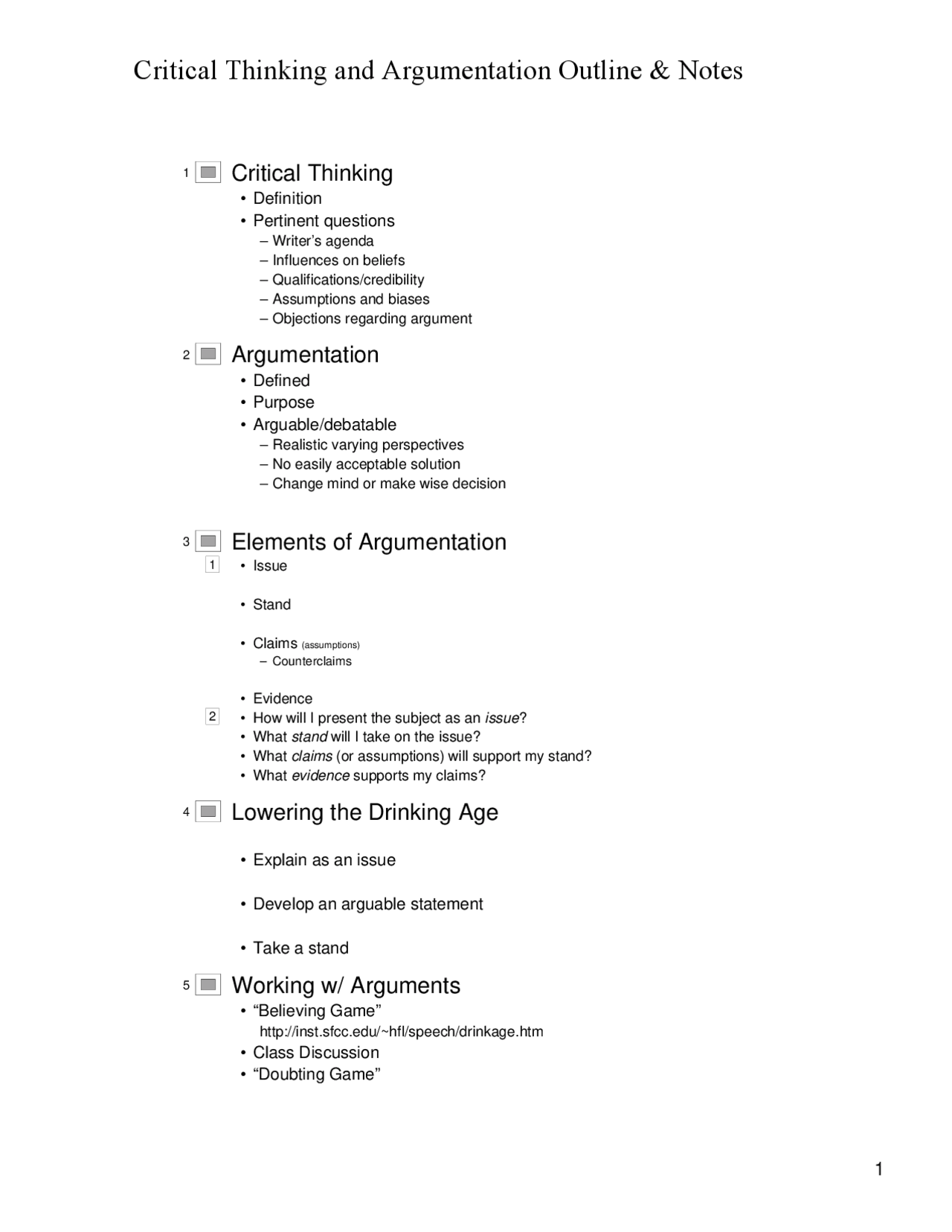Critical Thinking and Argumentation Outline | BCM 1420 - Docsity