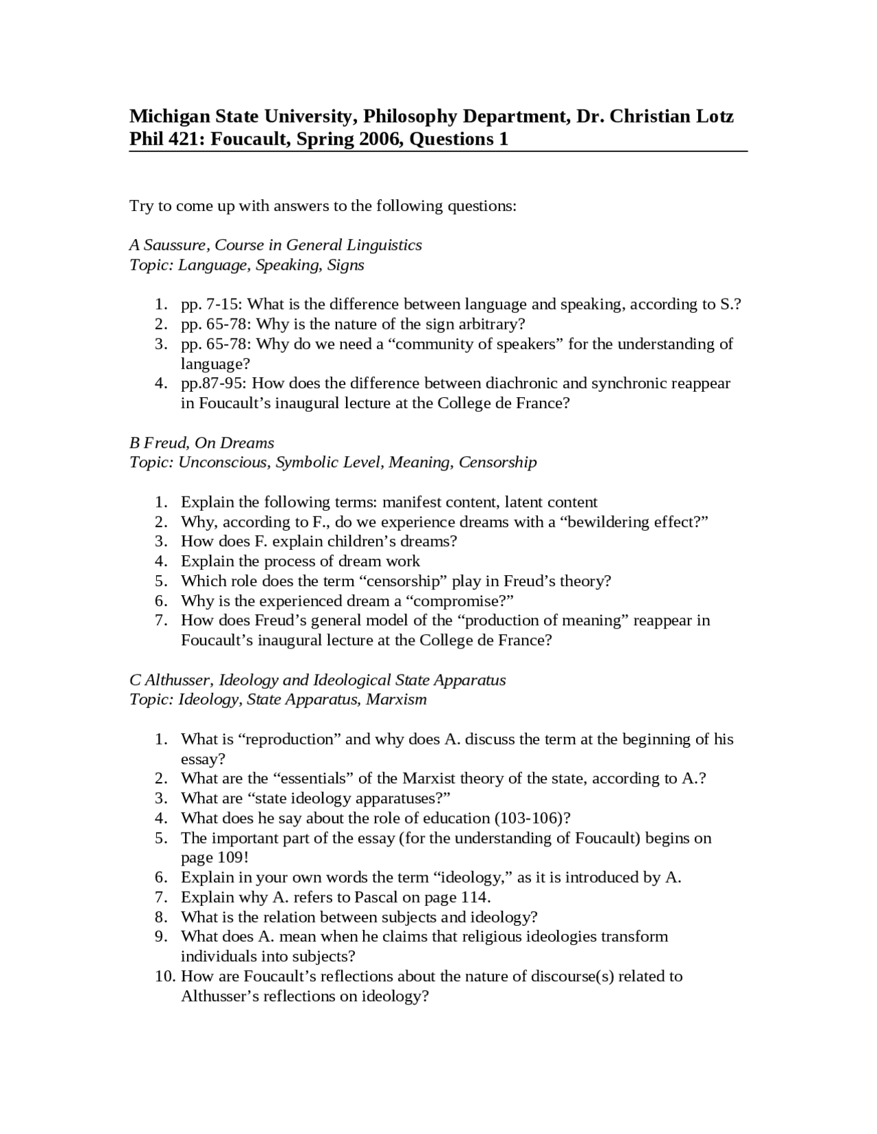 Sample Questions For Assignment European And Continental Philosophy