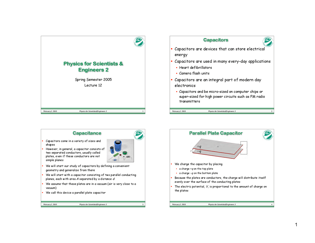 Capacitors Physics For Scientists And Engineers Ii Lecture Slides