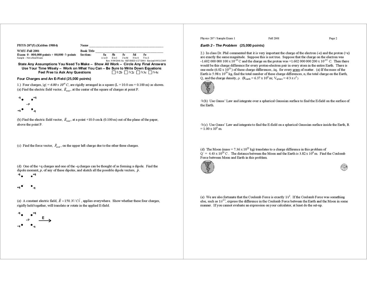 Sample Exams University Physics Ii Phys 2070 Docsity