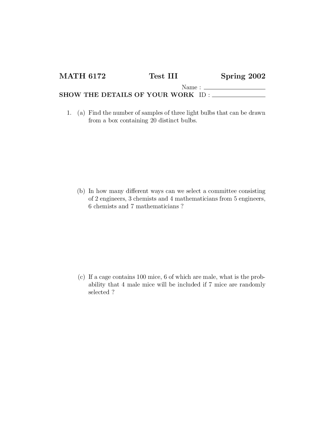 10 Questions For Test Iii Advanced Applied Mathematics I Math 6172
