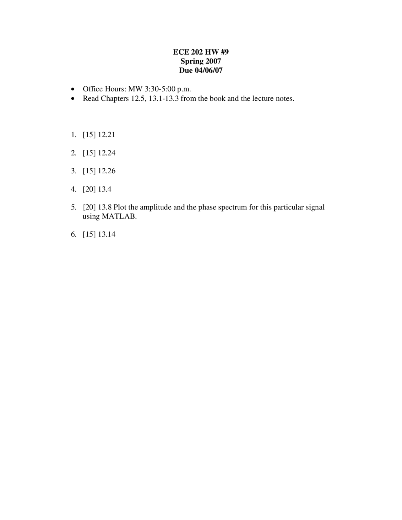 Ece 202 Homework Assignment 9 Spring 2007 Assignments