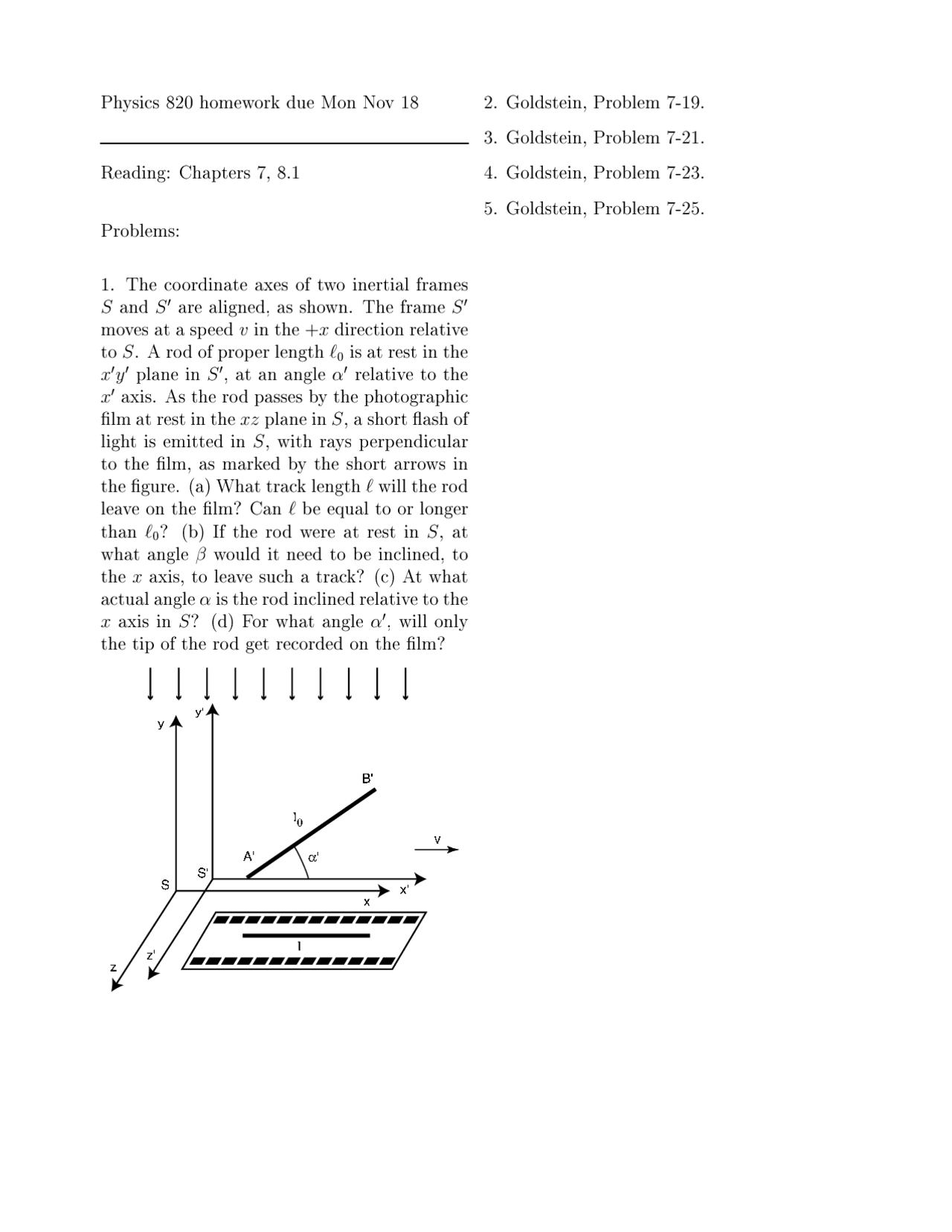 Problems on Classical Mechanics - Sample Homework | PHY 820 - Docsity