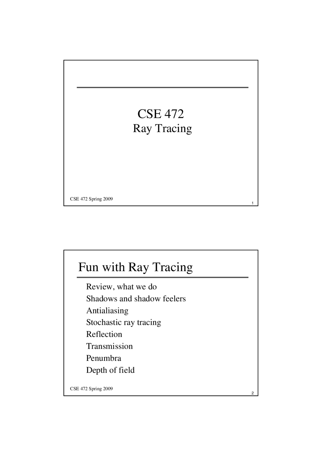 Slides on Ray Tracing - Computer Graphics | CSE 472 - Docsity