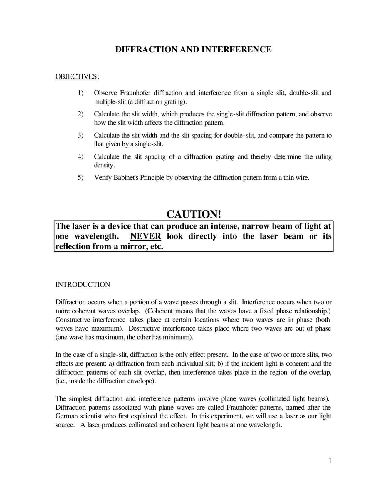Diffraction And Interference Introduction Physics Lab Ii Phy 252