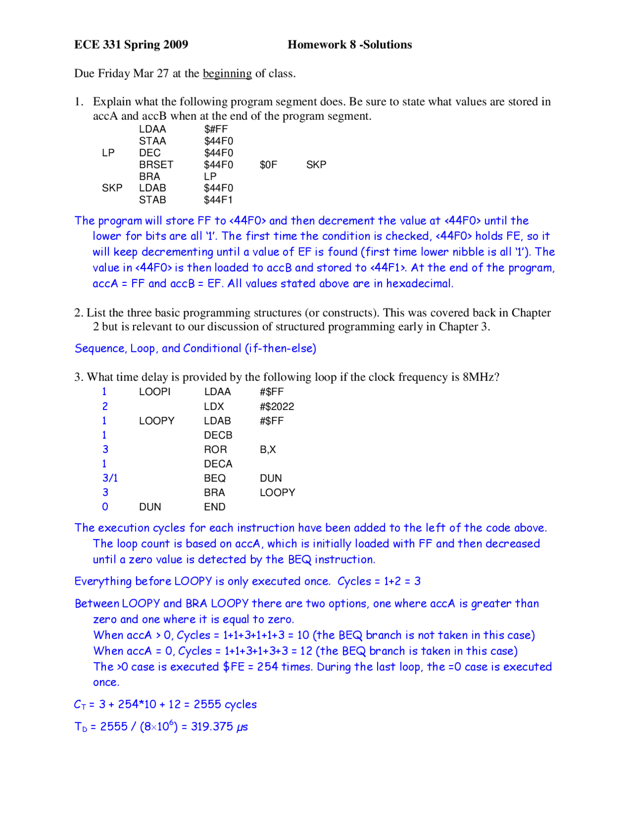 Homework 8 With Solutions For Microprocessors And Digital System Ece
