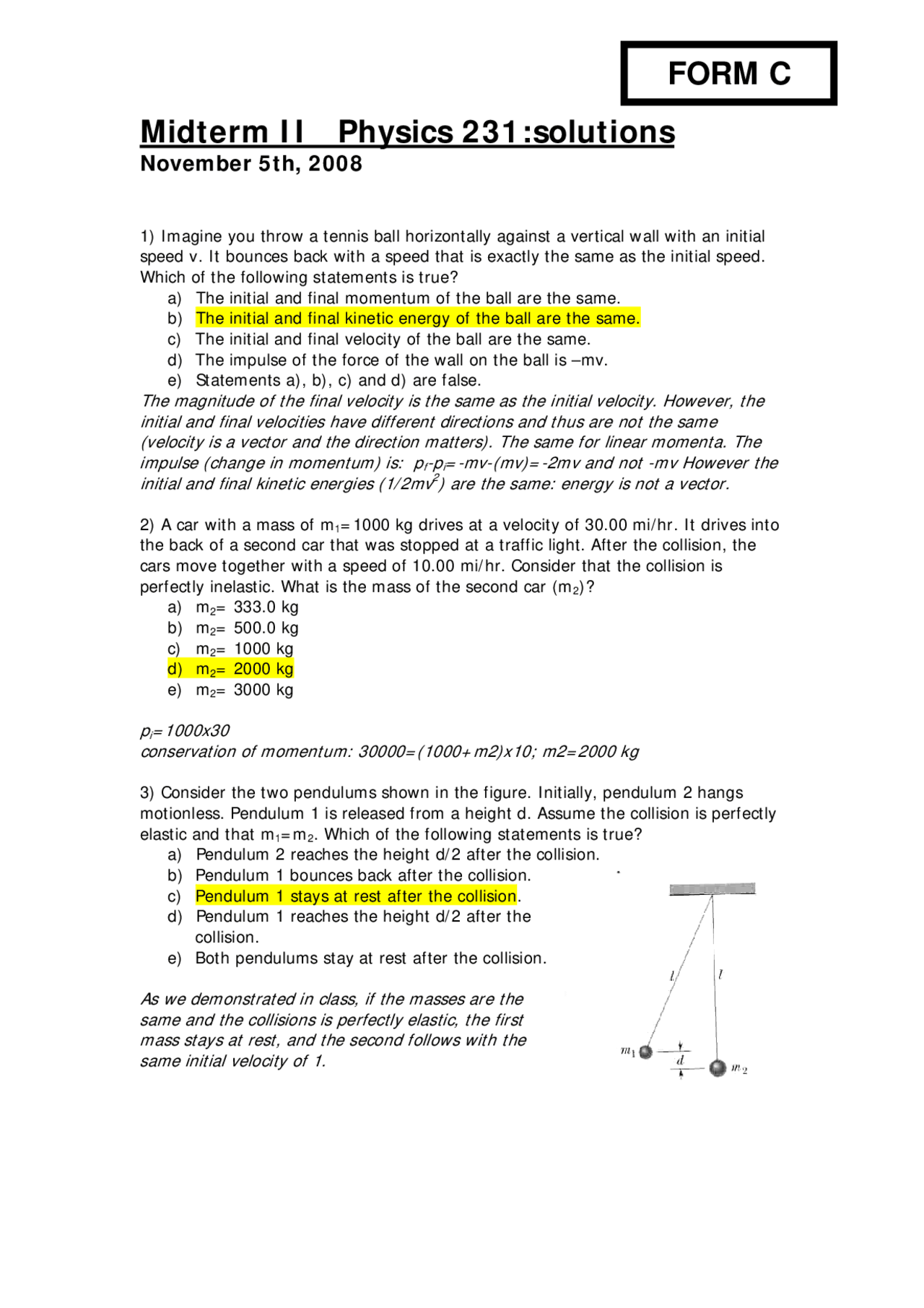 Midterm 2 Solutions Introductory Physics I Phy 231 Docsity