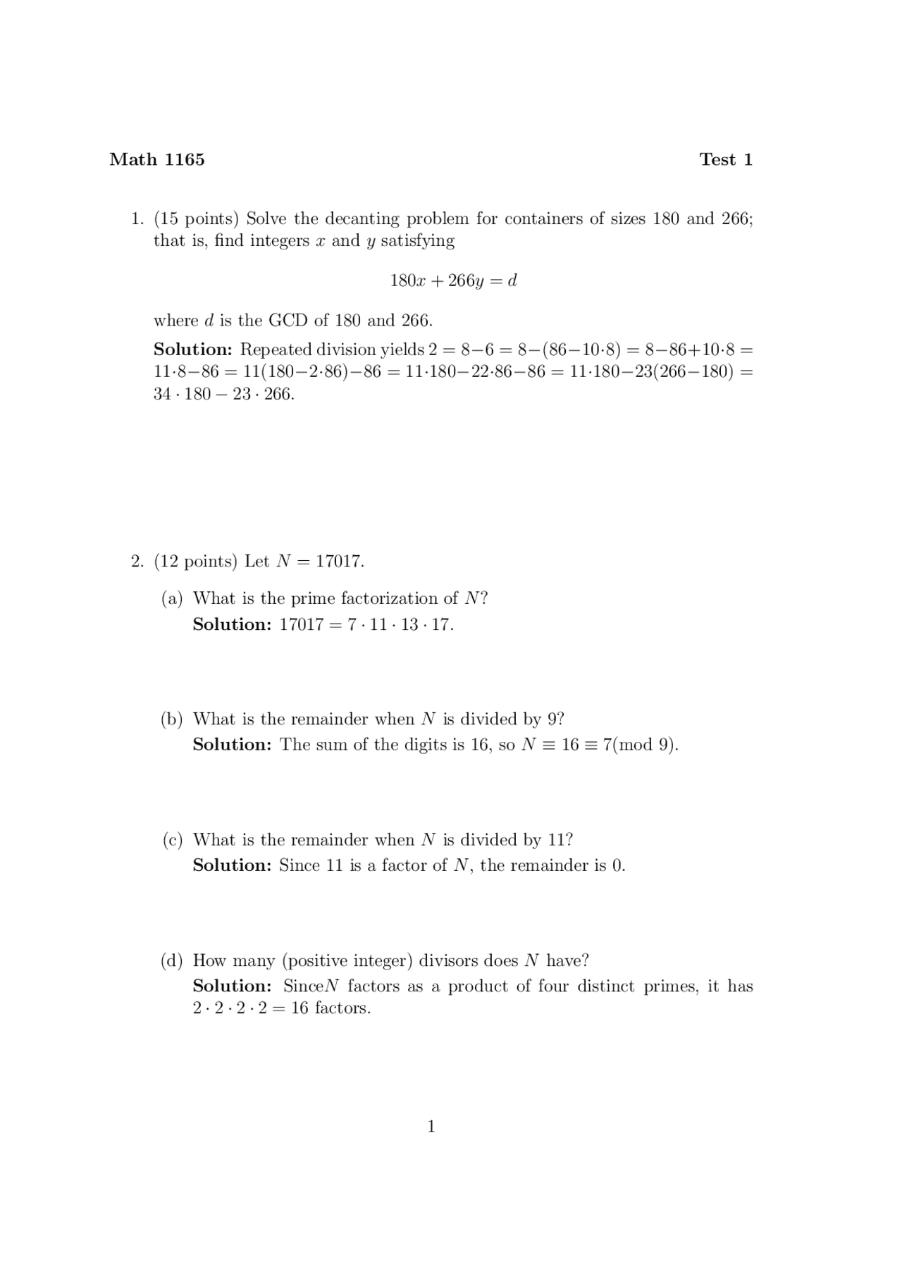 Exam 1 Questions Answer Intro To Discrete Structures Math 1165