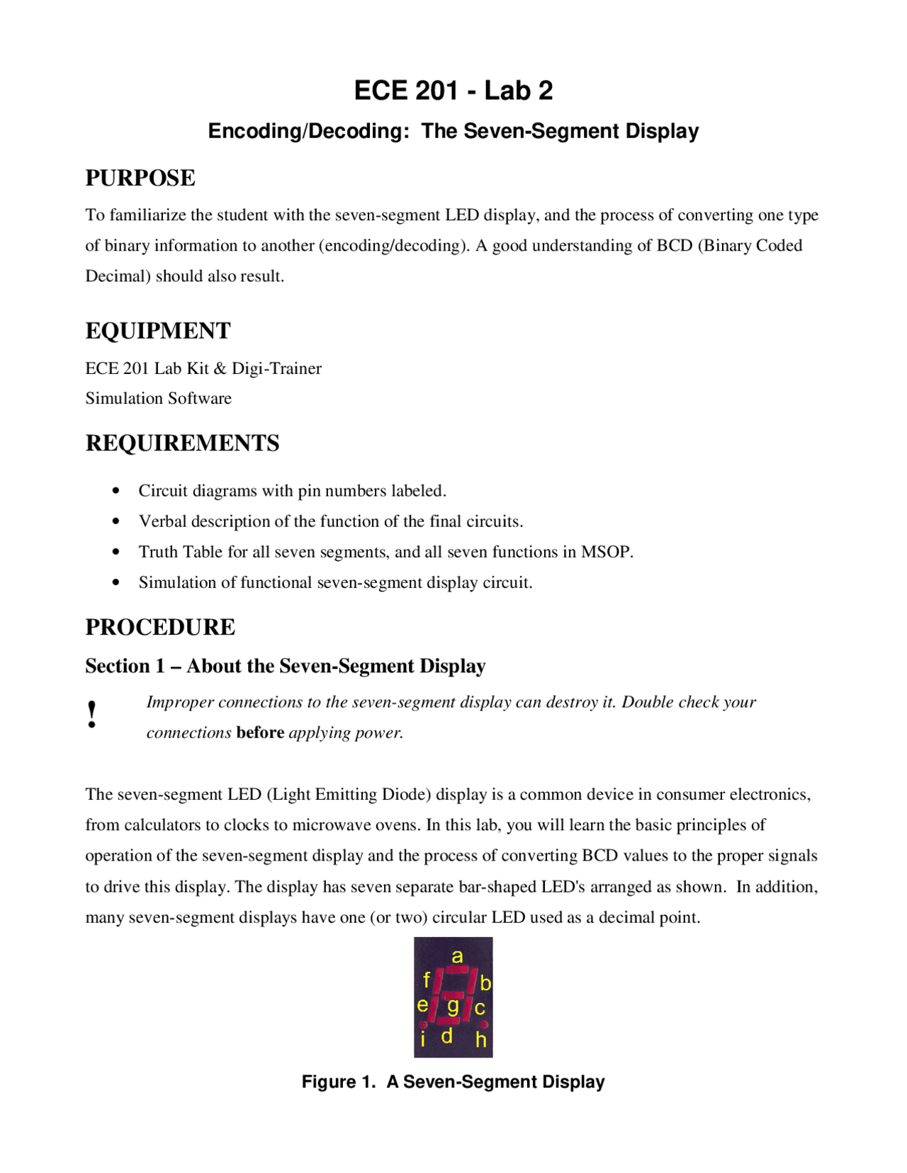 Encoding And Decoding For Seven Segment Display Lab 2 E C E 201l