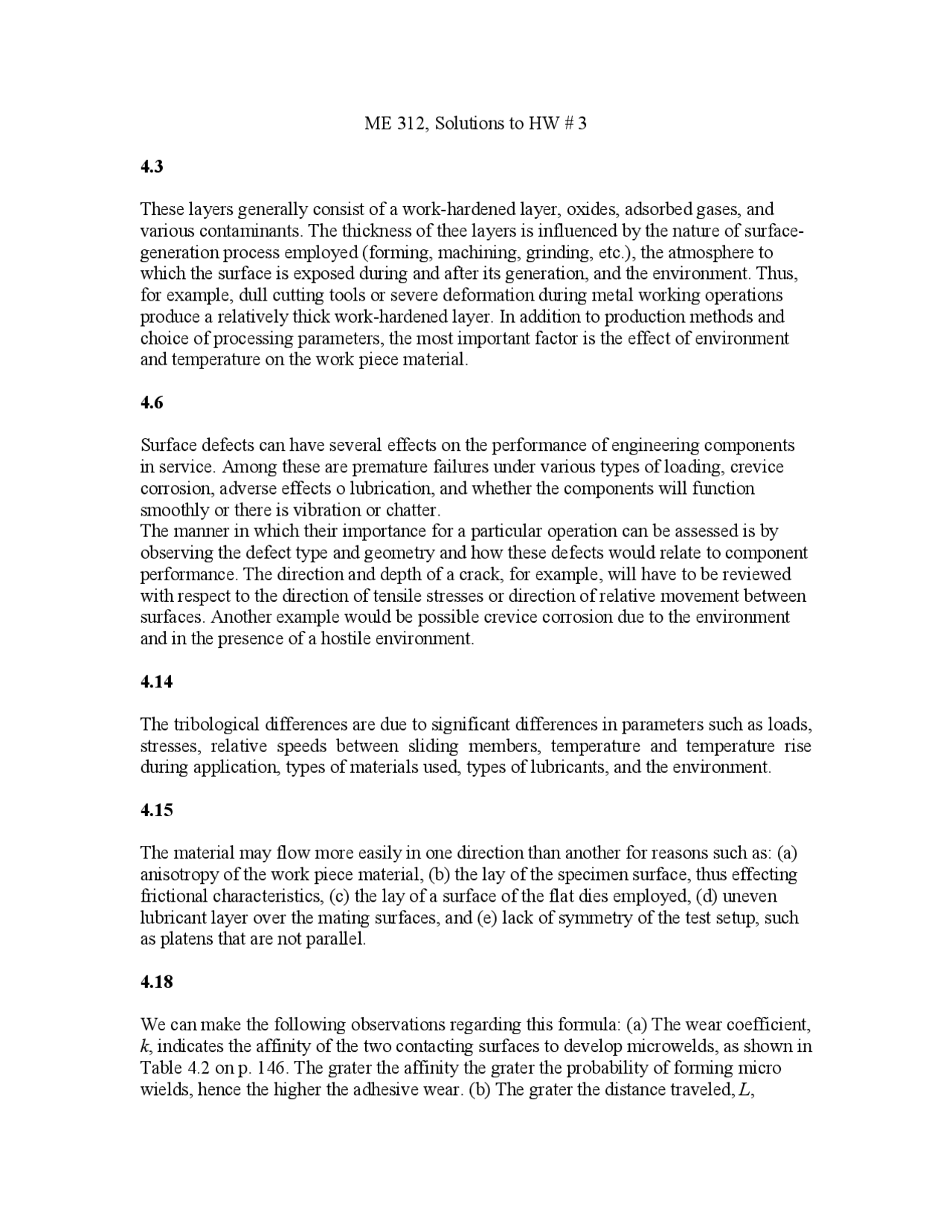 Homework 3 Solutions Manufacturing Processes M E 312 Docsity