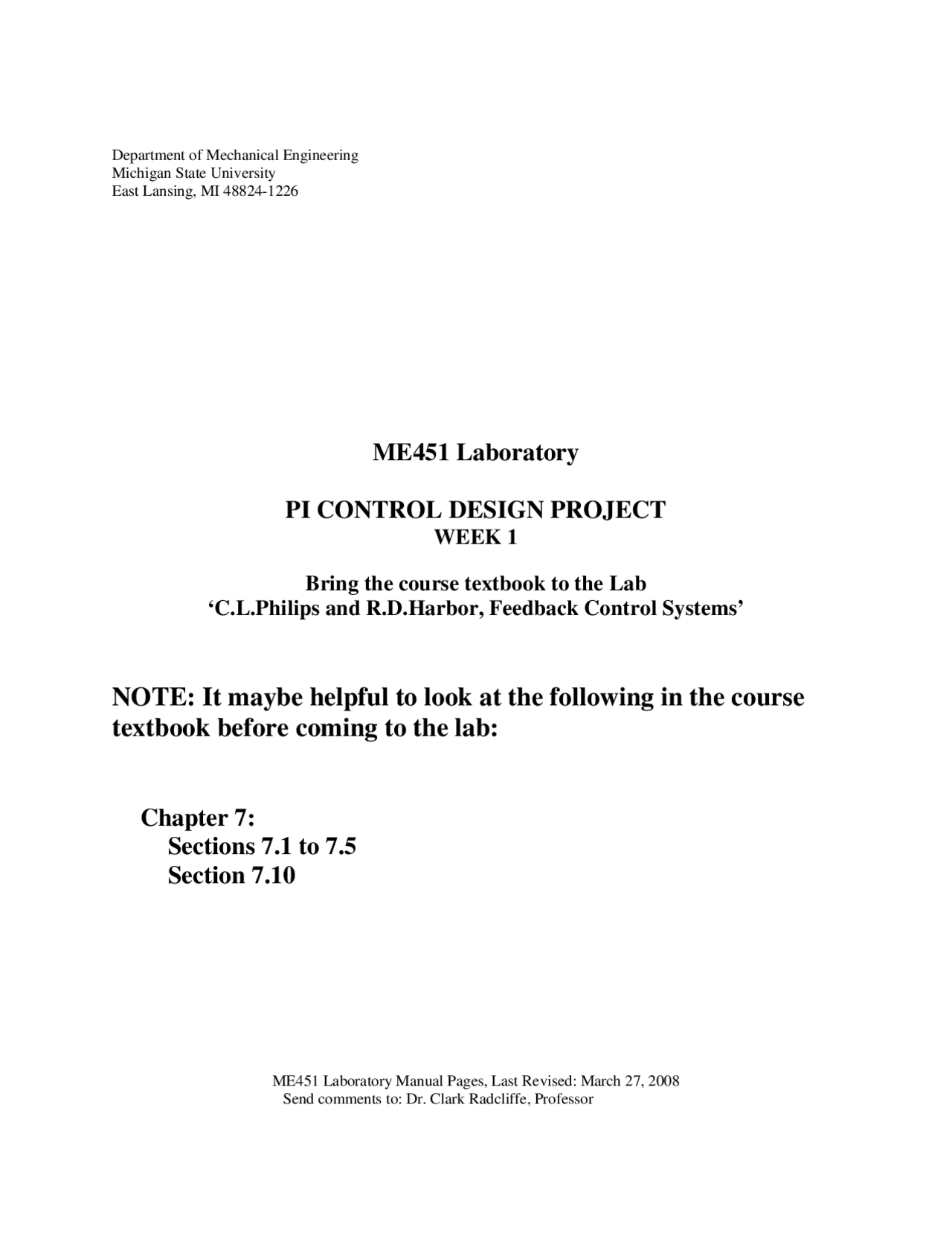 Control System - The DC Servo Motor Model | ME 451 - Docsity