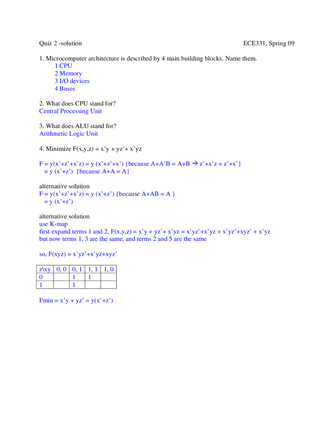 Quiz 2 With Solution Microprocessors And Digital System Ece 331