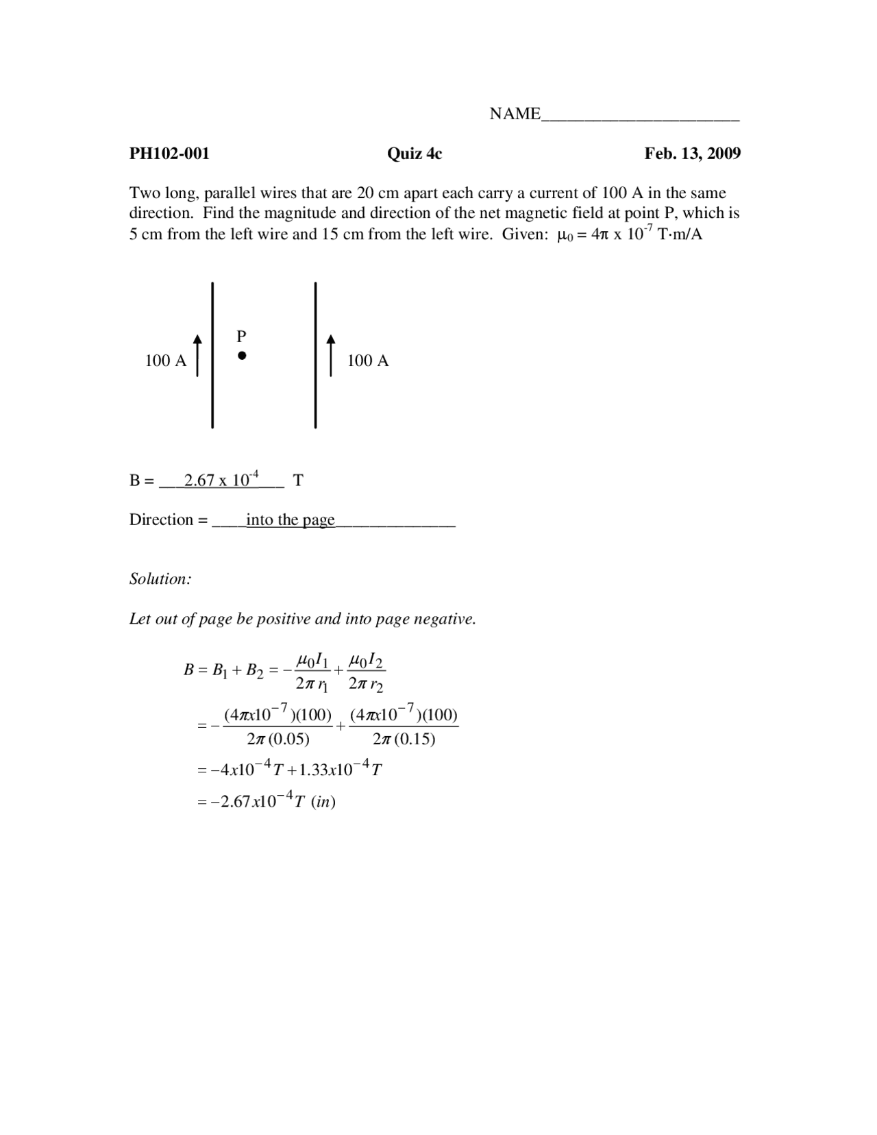 Find Magnitude And Direction Of Net Magnetic Field Ph 102 Docsity