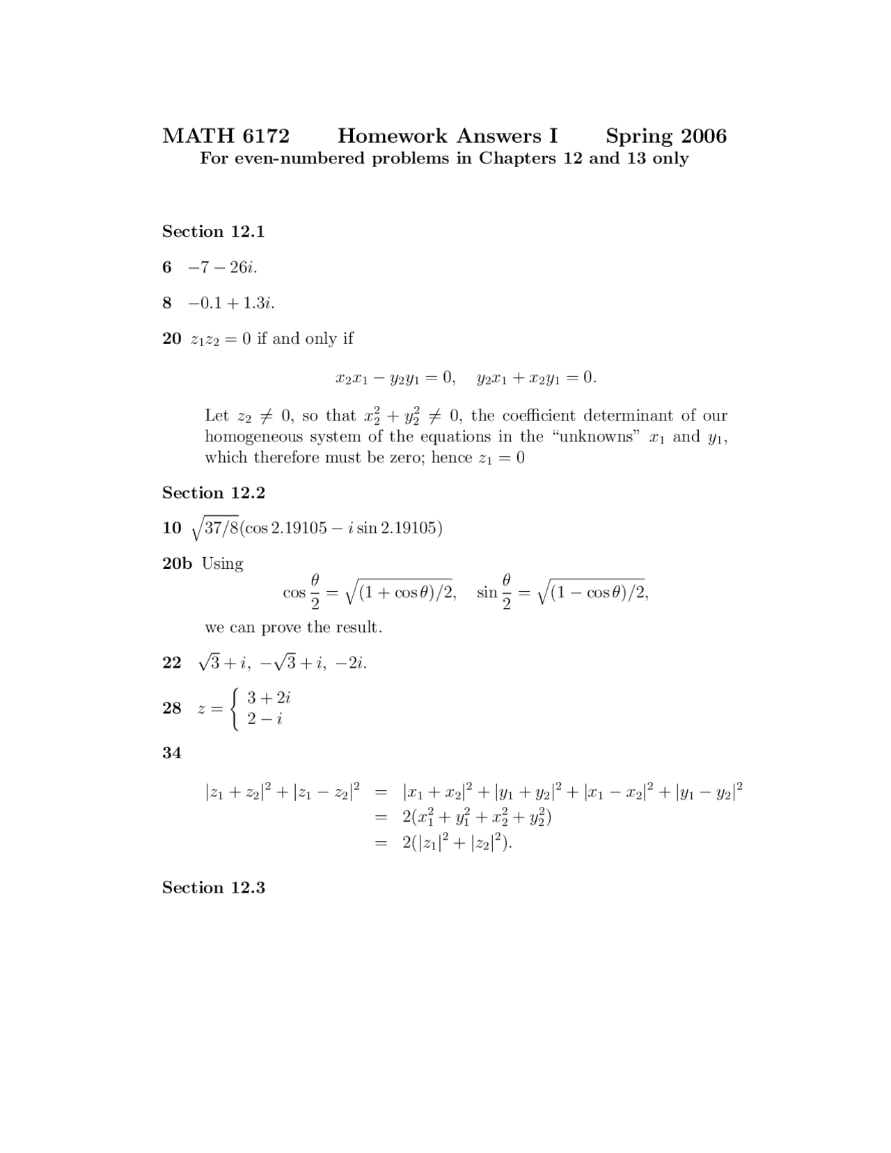 Solutions for Homework 1 - Advanced Applied Mathematics II | MATH 6172 ...