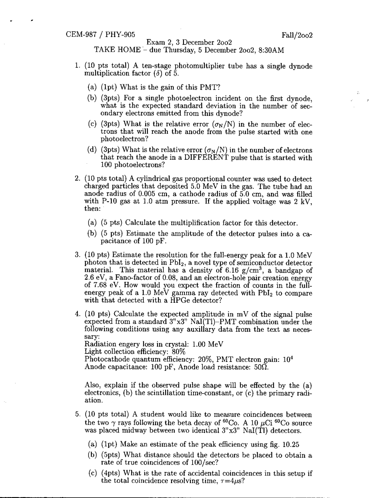 Exam 2 Questions For Physical Chemistry Ii Fall 2002 Cem 988 Docsity