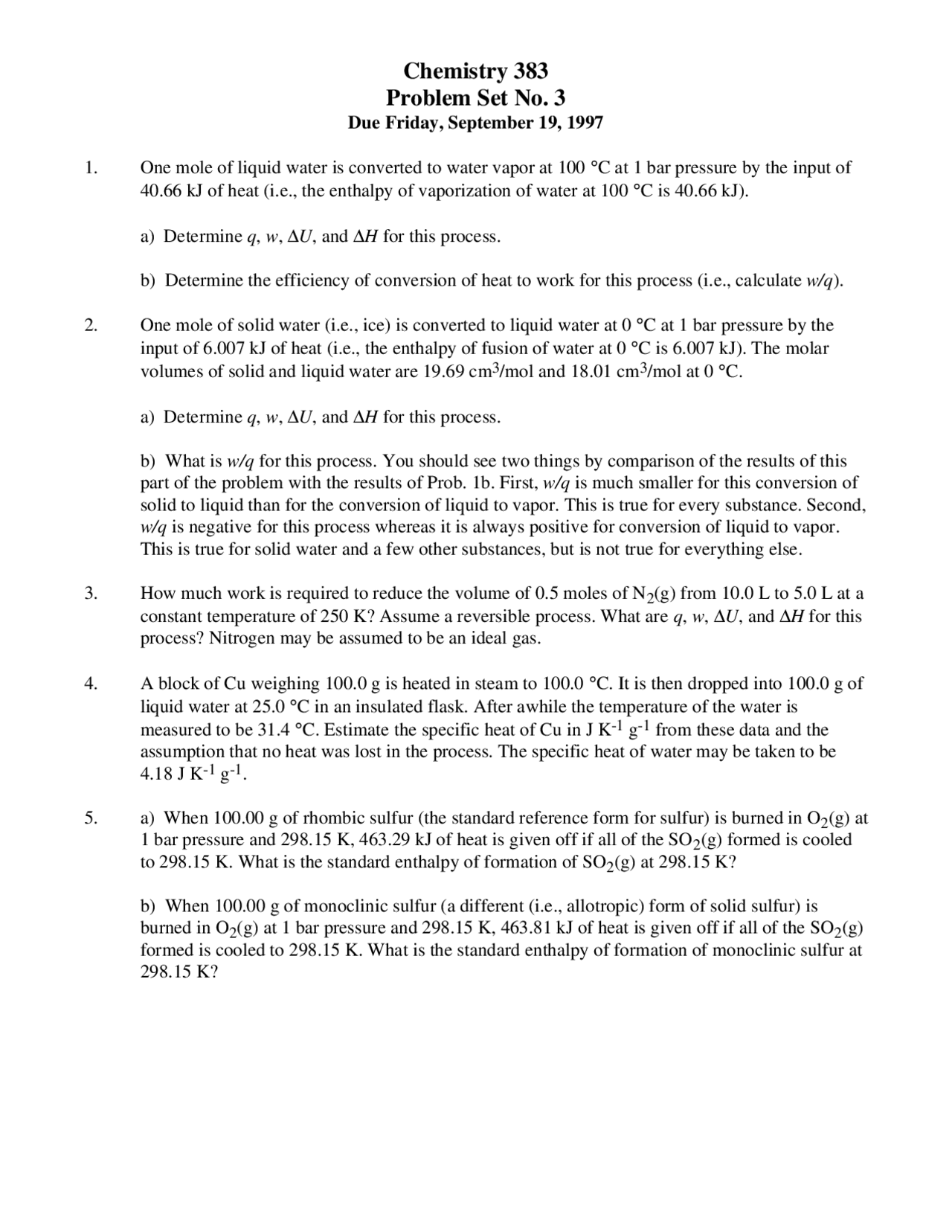 Problem Set 3 Introduction Physical Chemistry I Cem 383 Docsity