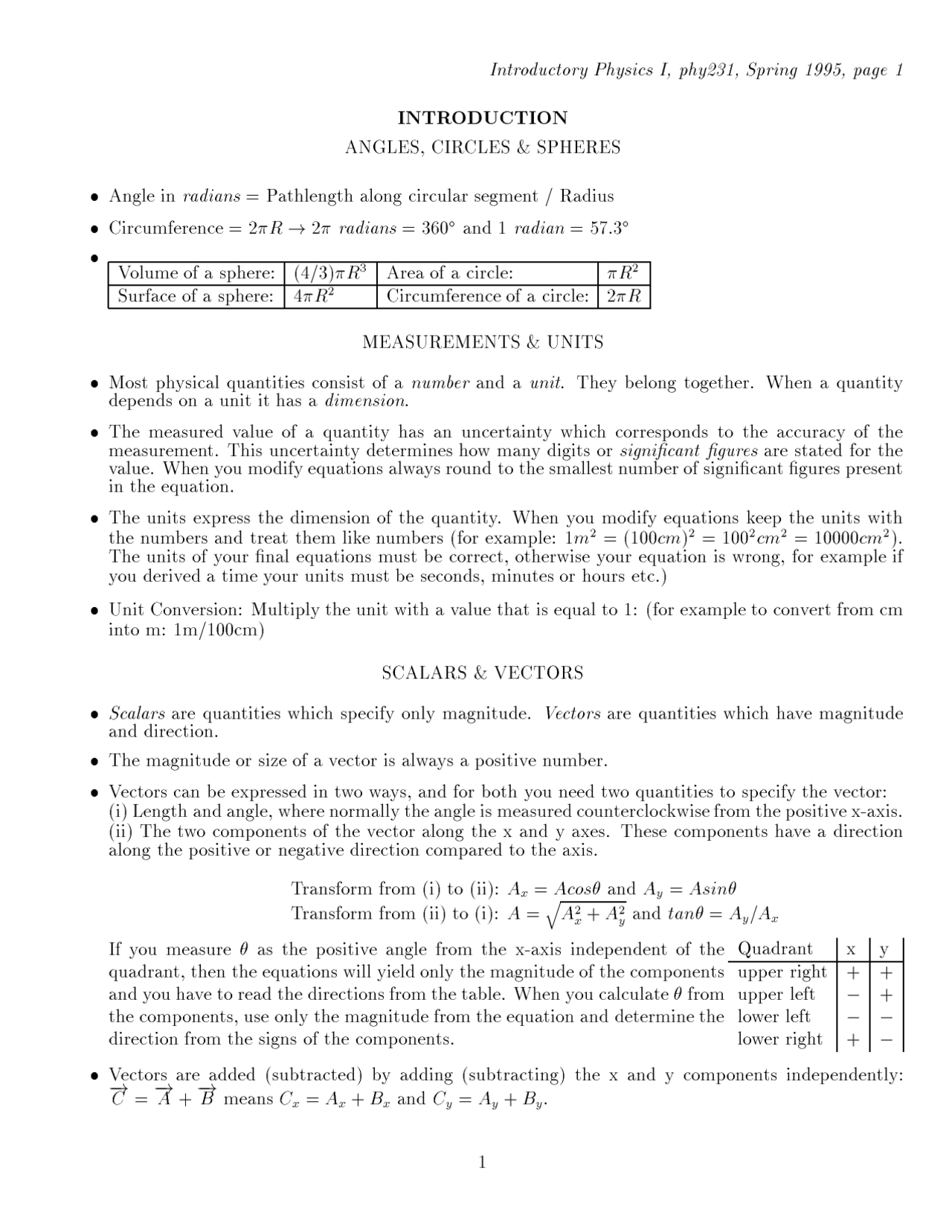 Angles Circles And Spheres Lecture Notes Phy 231 Docsity