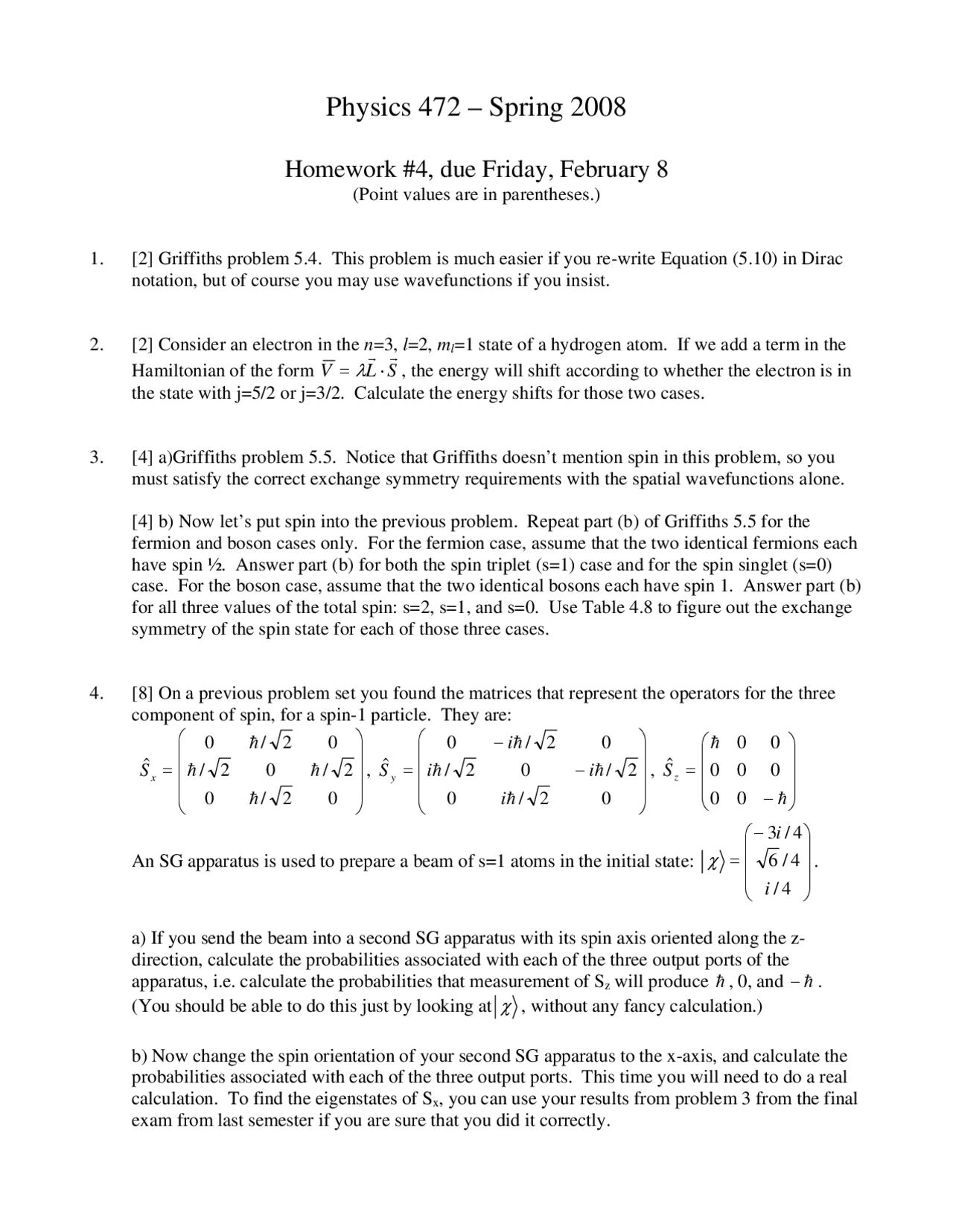 Homework 4 Questions For Quantum Physics Ii Phy 472 Docsity