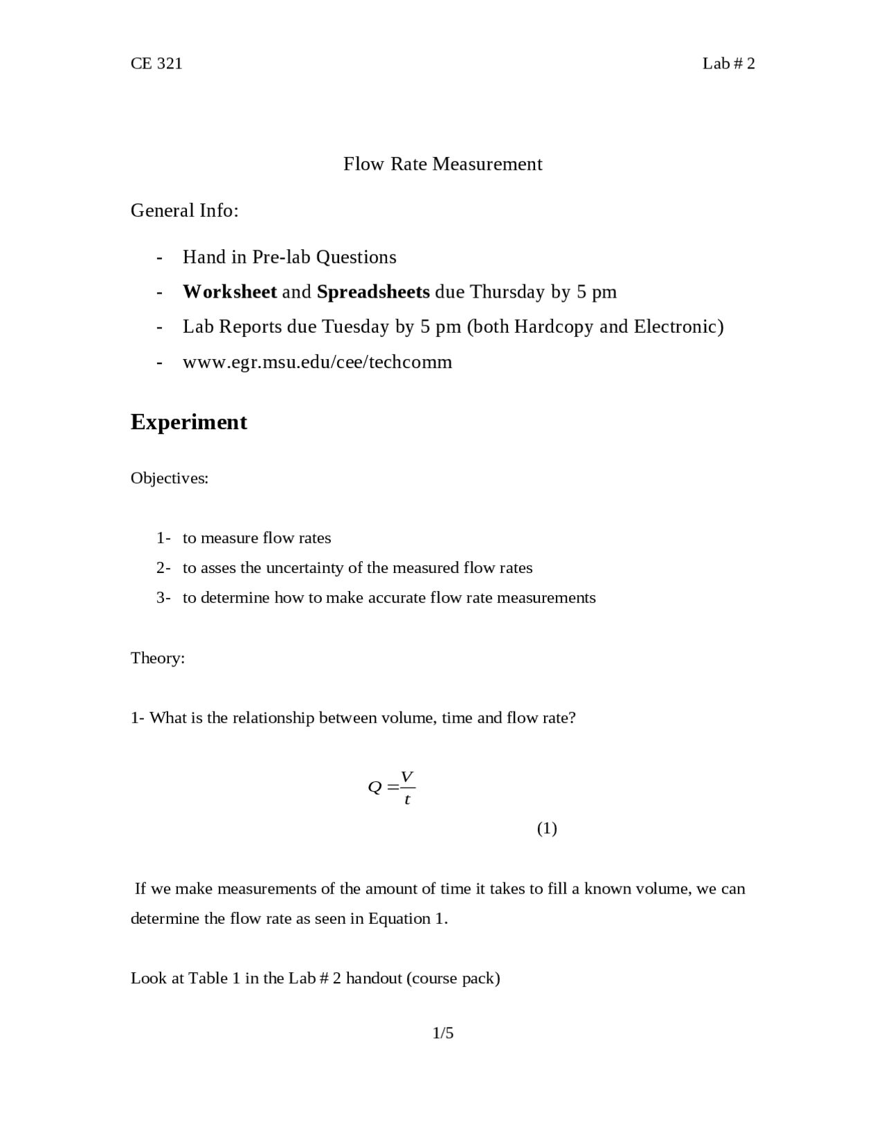 Flow Rate Measurement - Introduction to Fluid Mechanic | CE 321 - Docsity