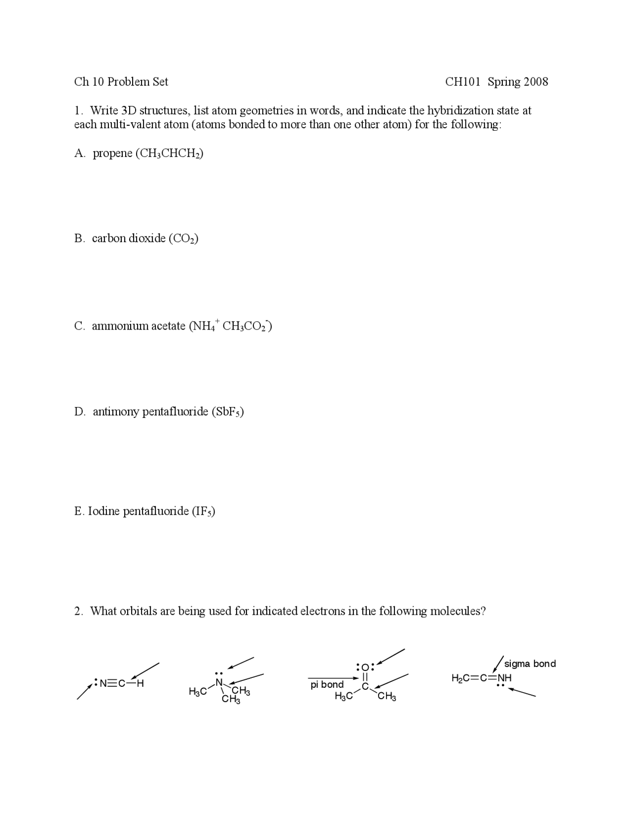 Problems For Assignment General Chemistry Ch 101 Docsity
