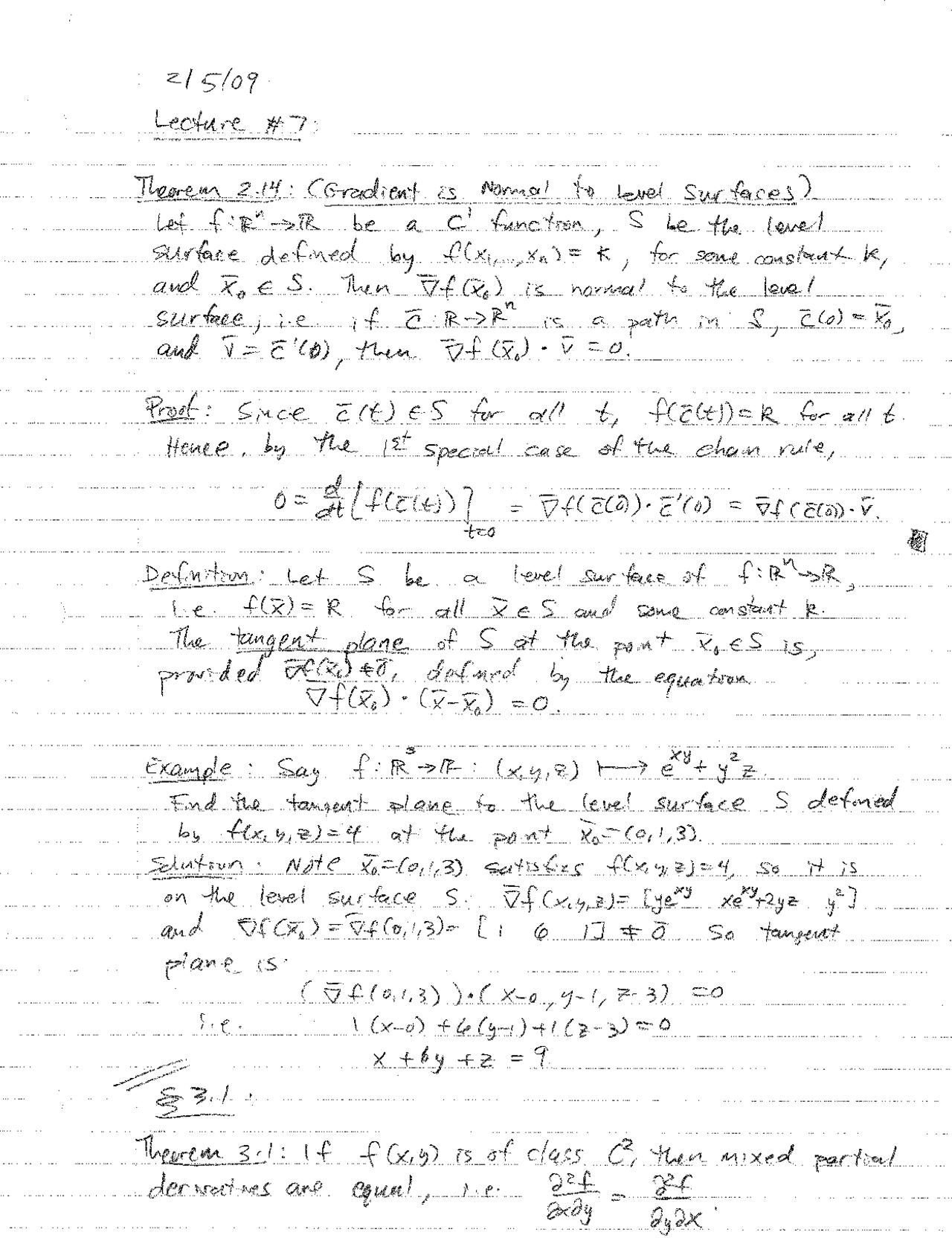 Gradient Is Normal To Level Surfaces Handwritten Notes Math 2242