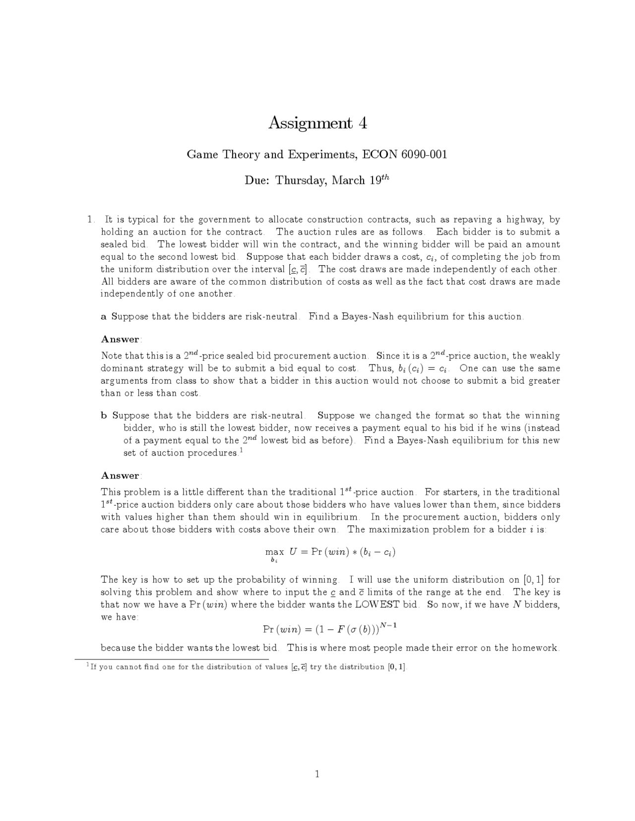 Homework 4 Topics In Economics Econ 6090 Docsity