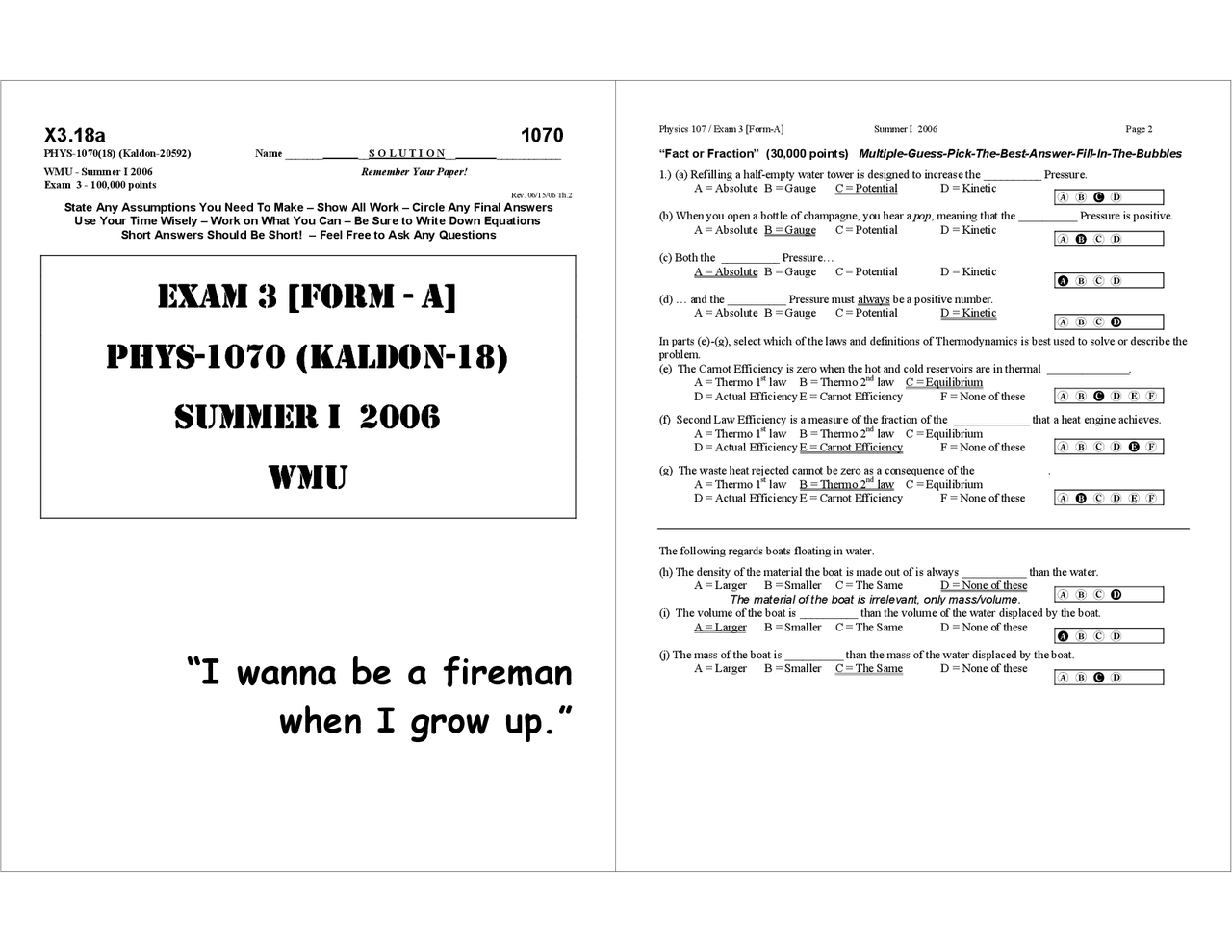 Elementary Physics Examination 3 Phys 1070 Docsity