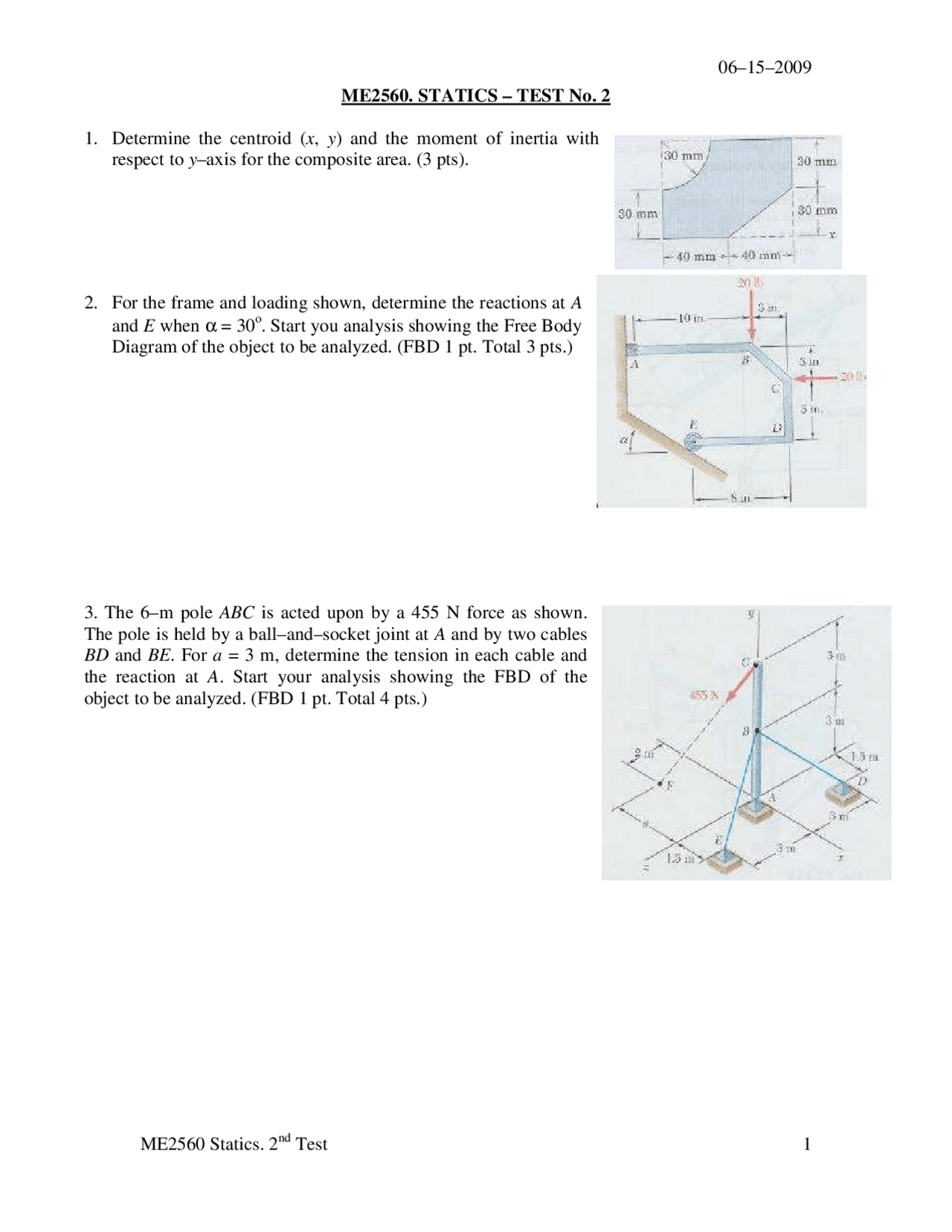 Exam 2 with Answer Key for Statistics | ME 2560 | Exams Statics | Docsity