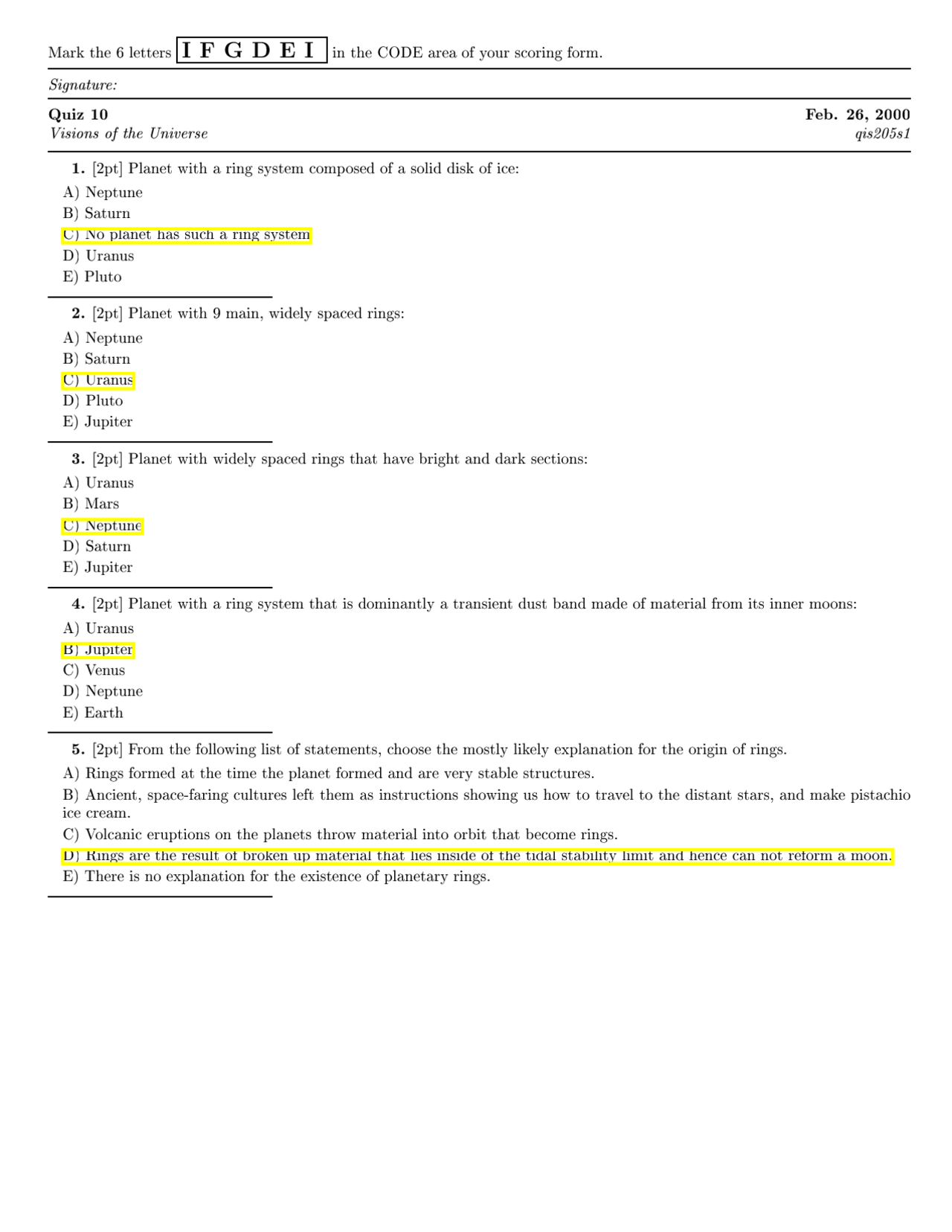 5 Questions In Quiz Visions Of The Universe Isp 205 Docsity