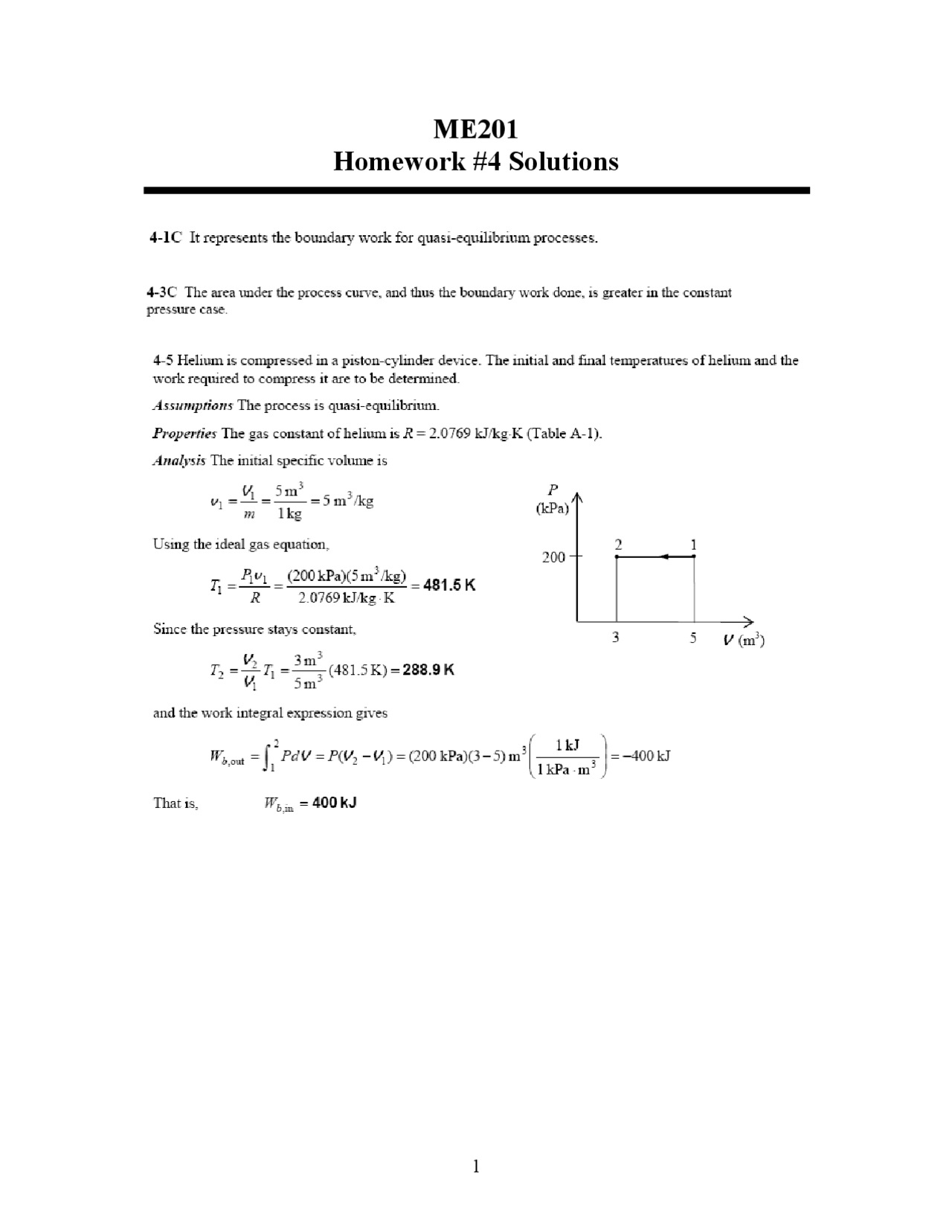 Homework 4 Solutions Thermodynamics Me 201 Docsity