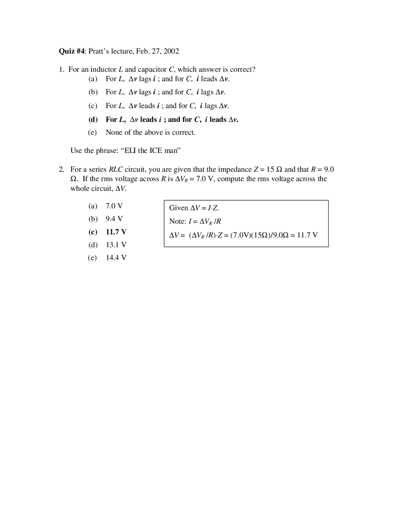 Quiz 4 Solved Mcqs Introductory Physics Ii Phy 232 Docsity