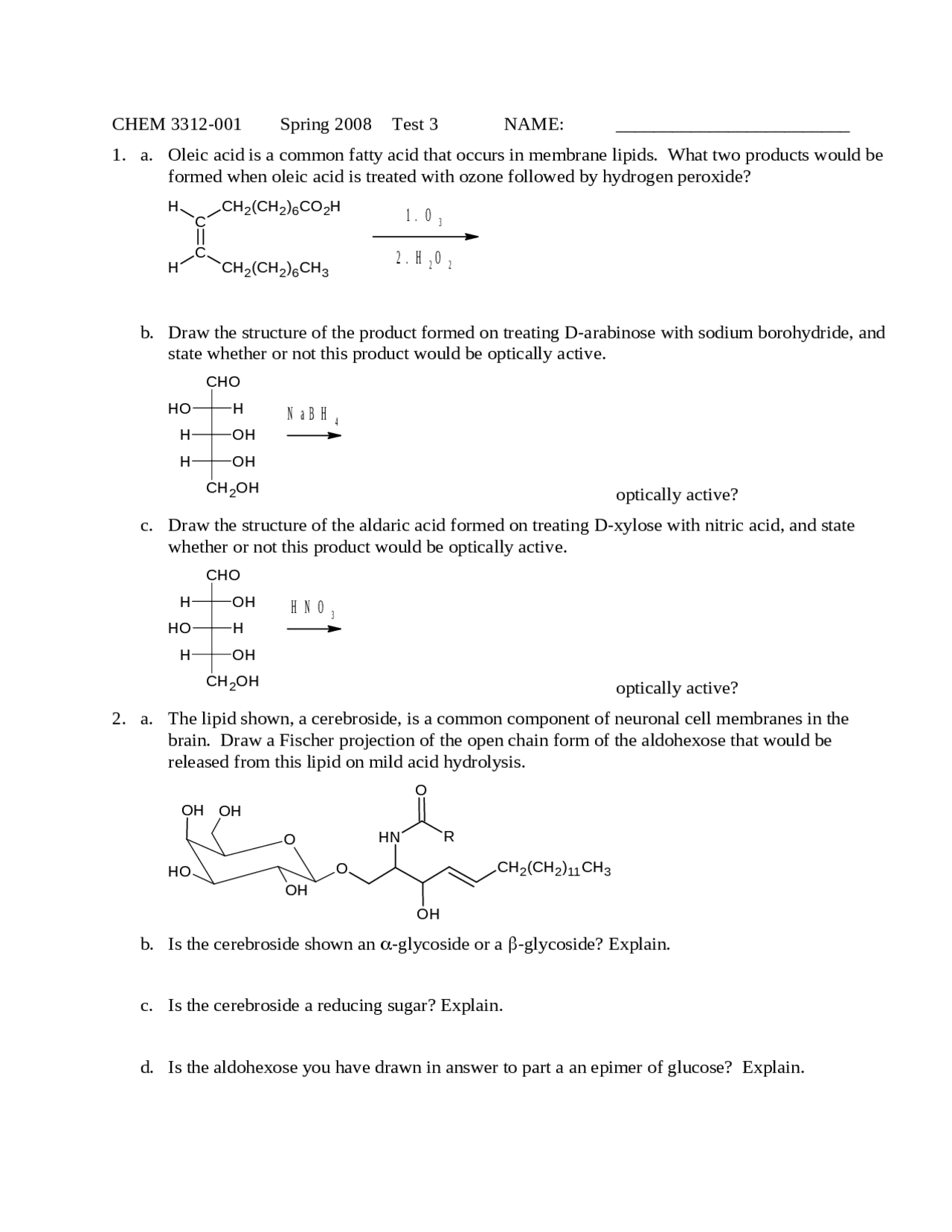 Test 3 Unsolved Questions General Organic Chemistry Ii Chem 3312