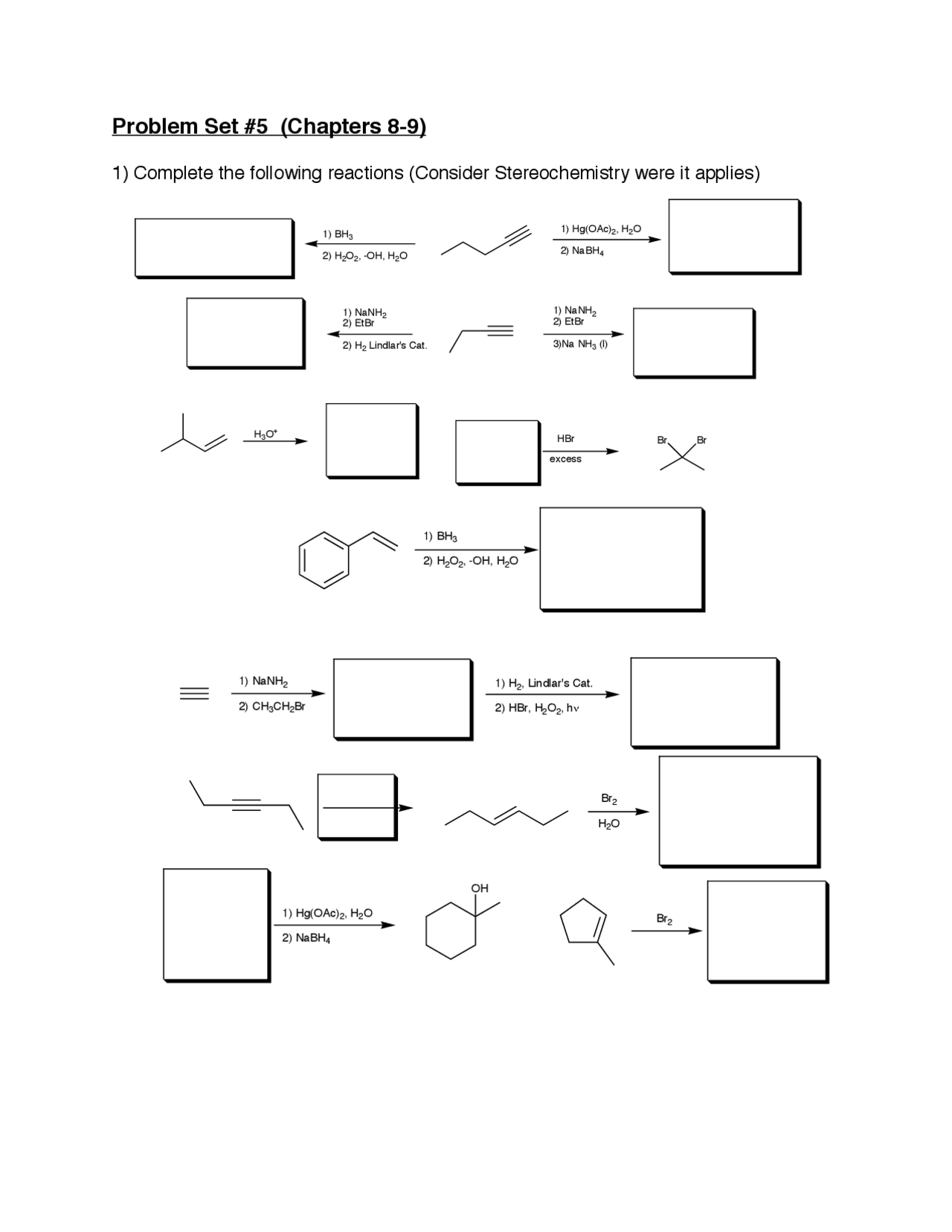 Problem Set 5 Organic Chemistry I Cem 251 Docsity