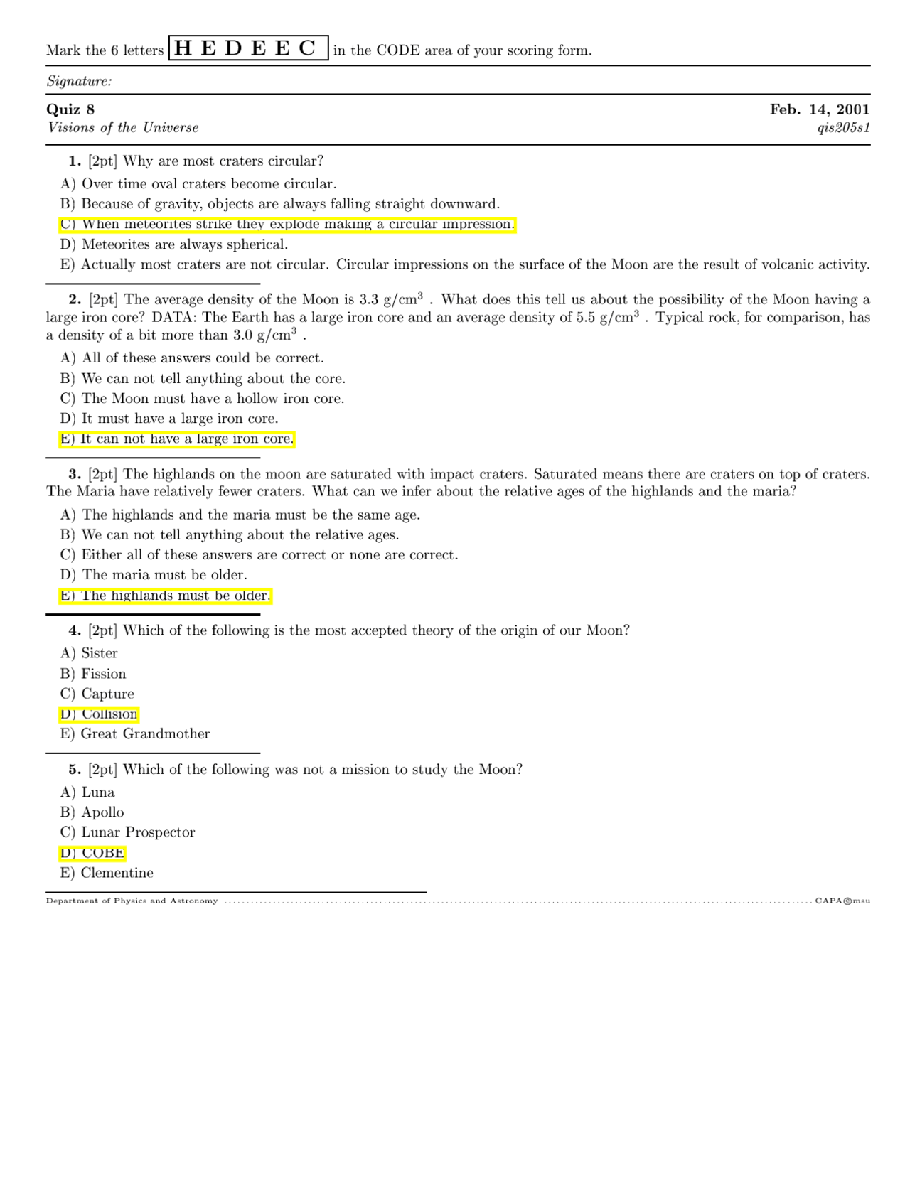 Quiz 8 For Visions Of The Universe Multiple Choice Questions Isp