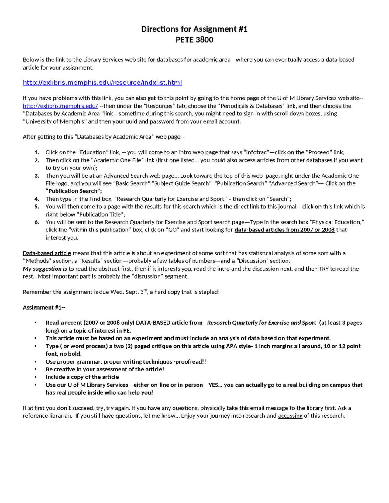 Directions for Assignment 1 - Instruction Strategies Physics Education | PETE 3800 | Assignments ...