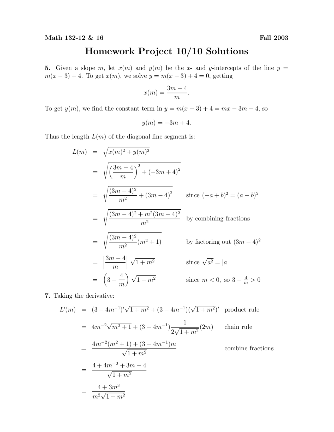 Homework Project 1010 Solutions Calculus I Mth 132 Docsity