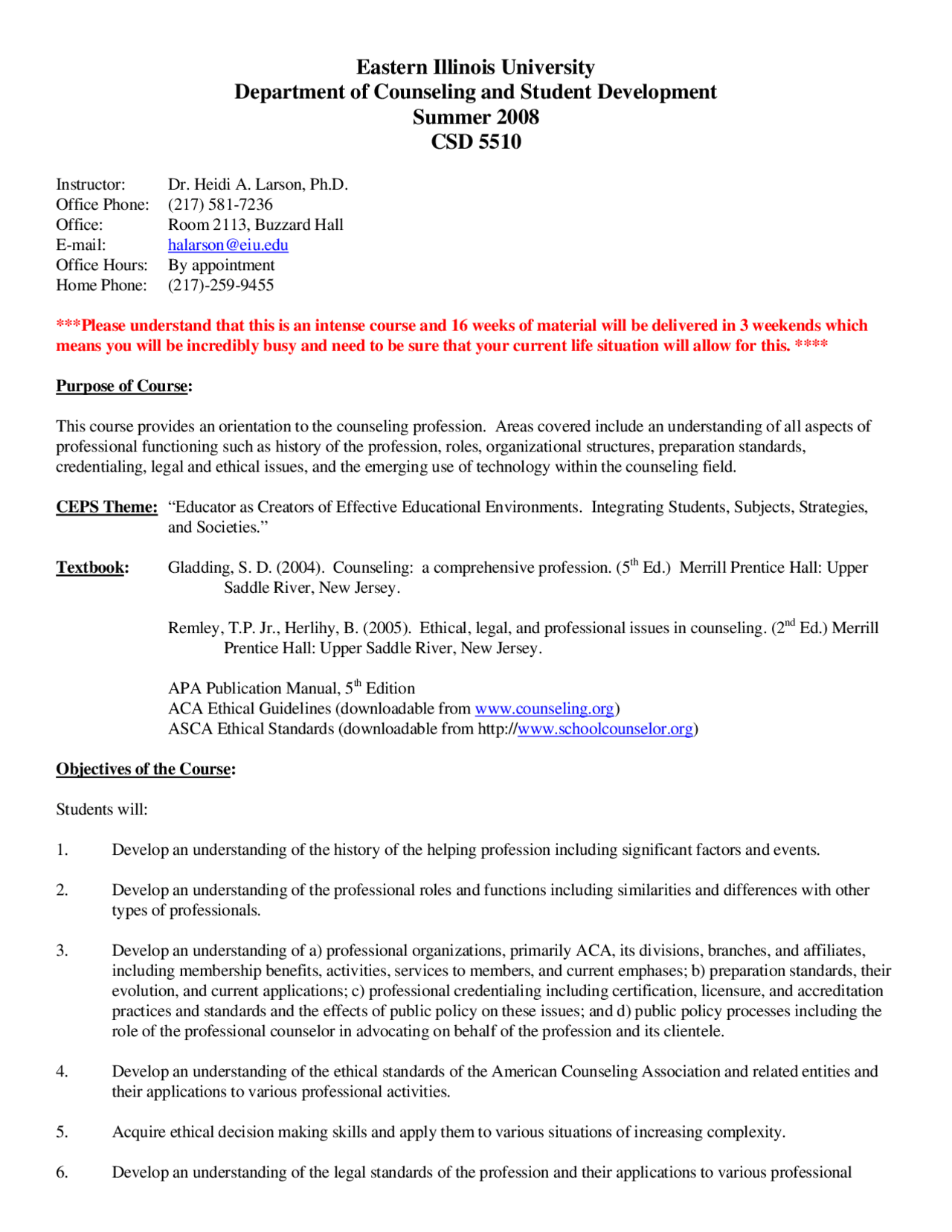 Introductory Course, Syllabus for Professional Orientation | CSD 5510 ...