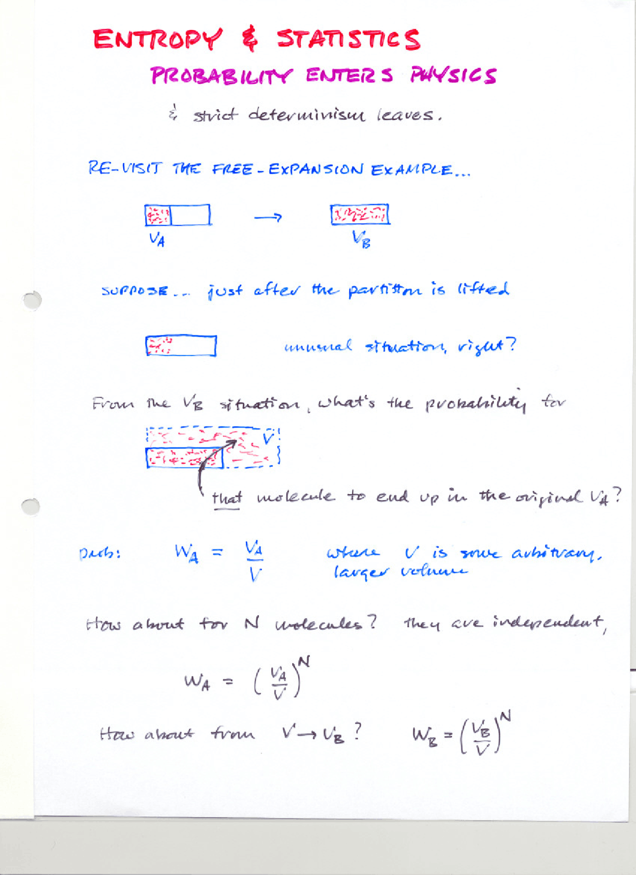 Entropy and Statistics Probability Enters Physics | PHY 215 - Docsity