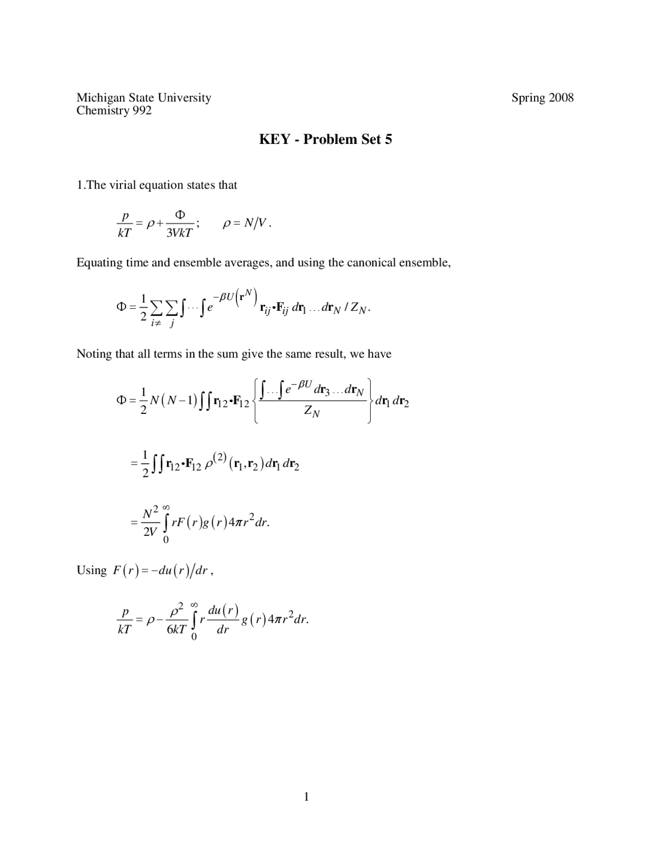 Homework 5 Solutions Quantum Chemistry And Statistics Thermodynamics