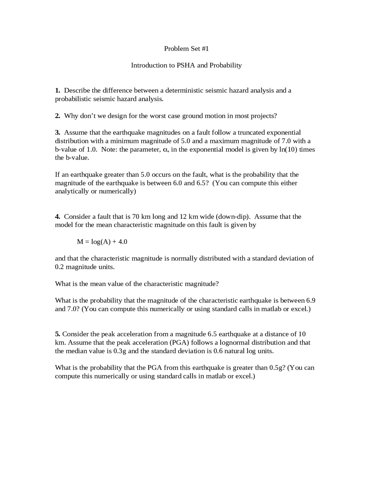 5 Problems On Introduction To Geotechnical Earthquake Assignment 1