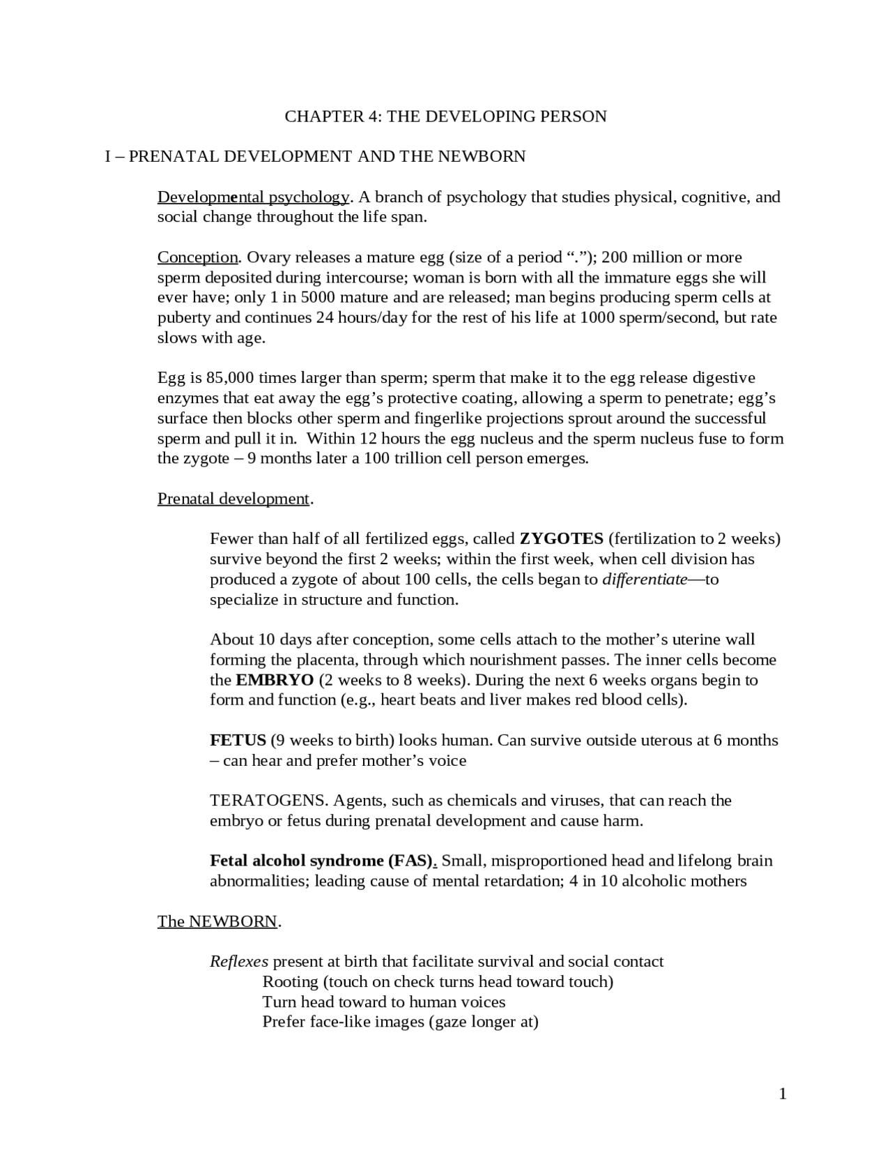 Prenatal Development And Newborn In The Psychology Psy 101 Docsity