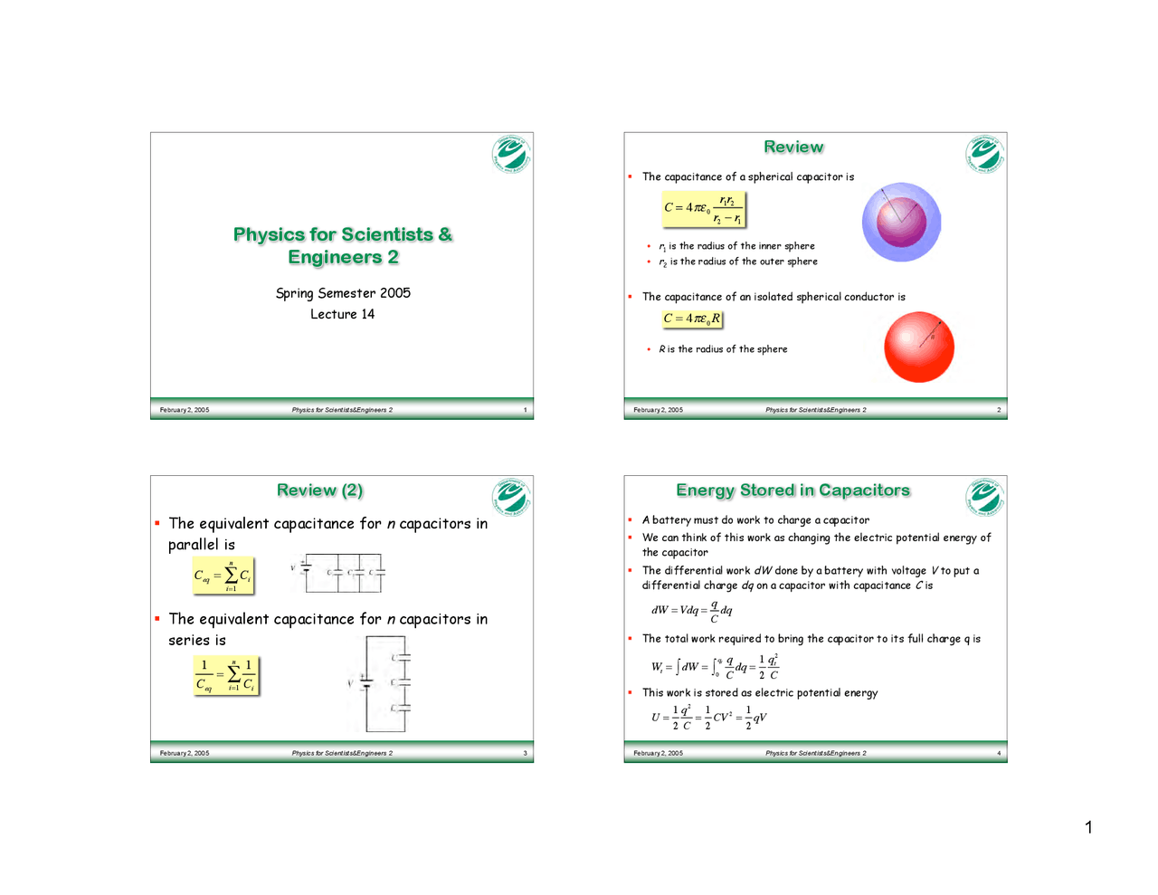Energy Stored In Capacitors Lecture Slides Phy 184 Docsity