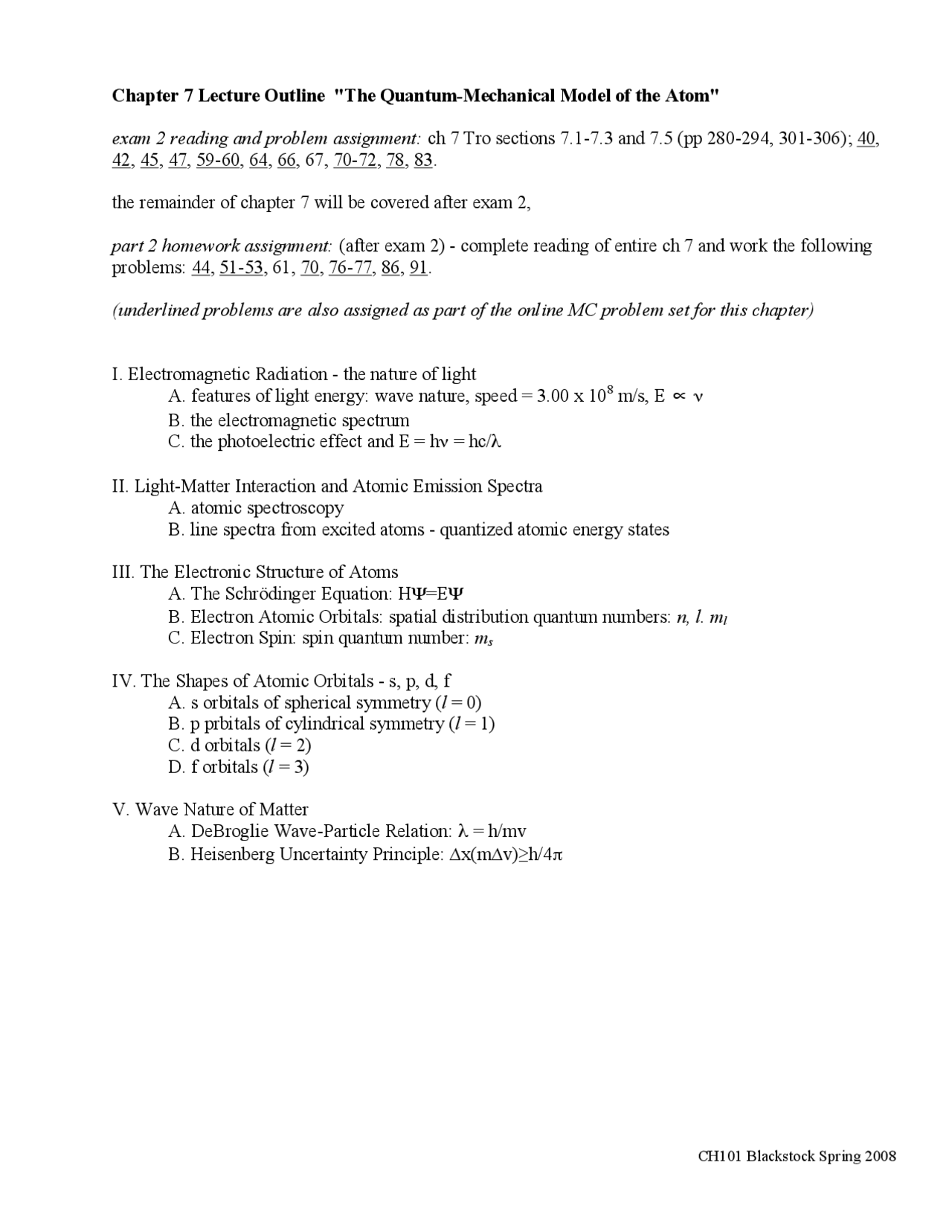 Quantum Mechanical Model of Atom - General Chemistry | CH 101 - Docsity